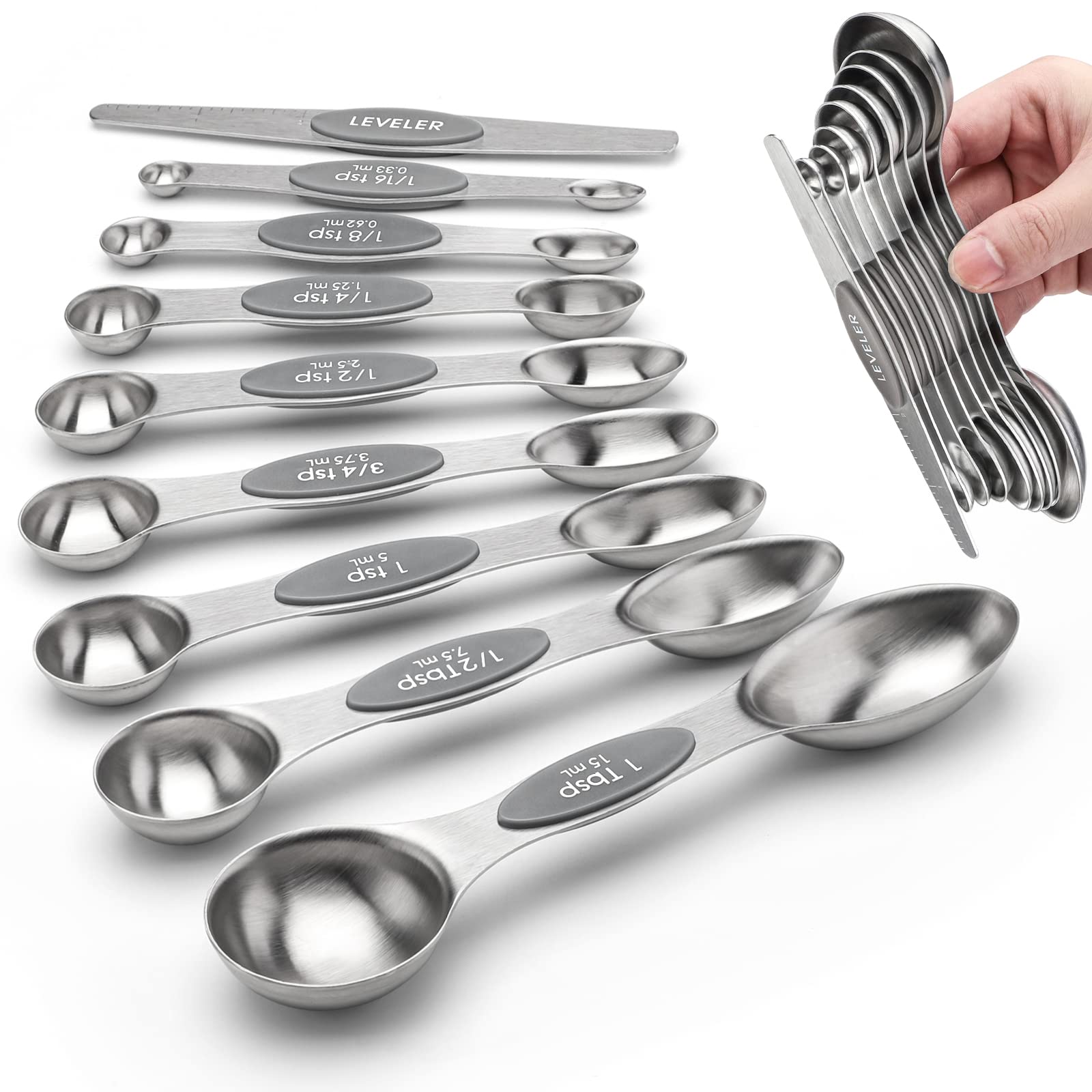 Magnetic Measuring Spoons Set Stainless Steel with Leveler, Stackable ...