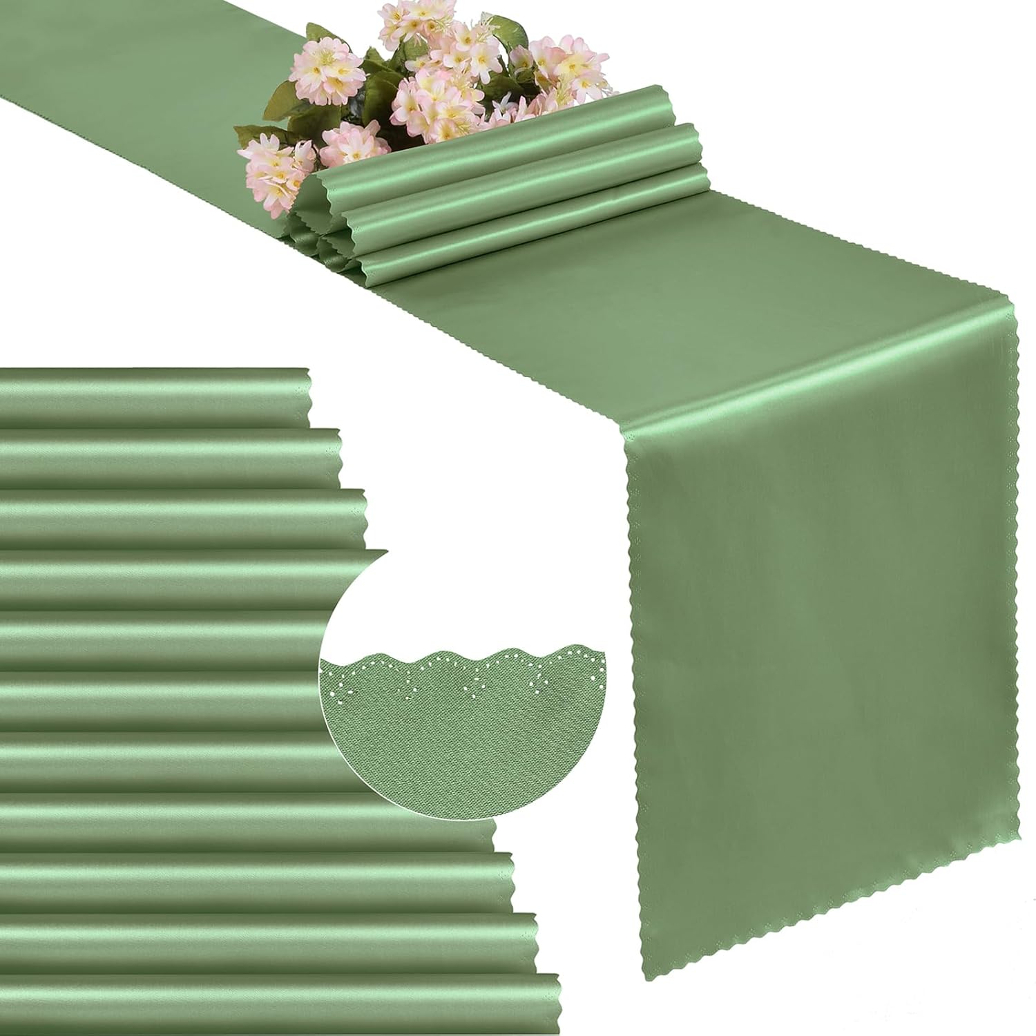 Amazon.com: SiinvdaBZX 12 Pcs Sage Green Table Runner Scalloped Edges ...