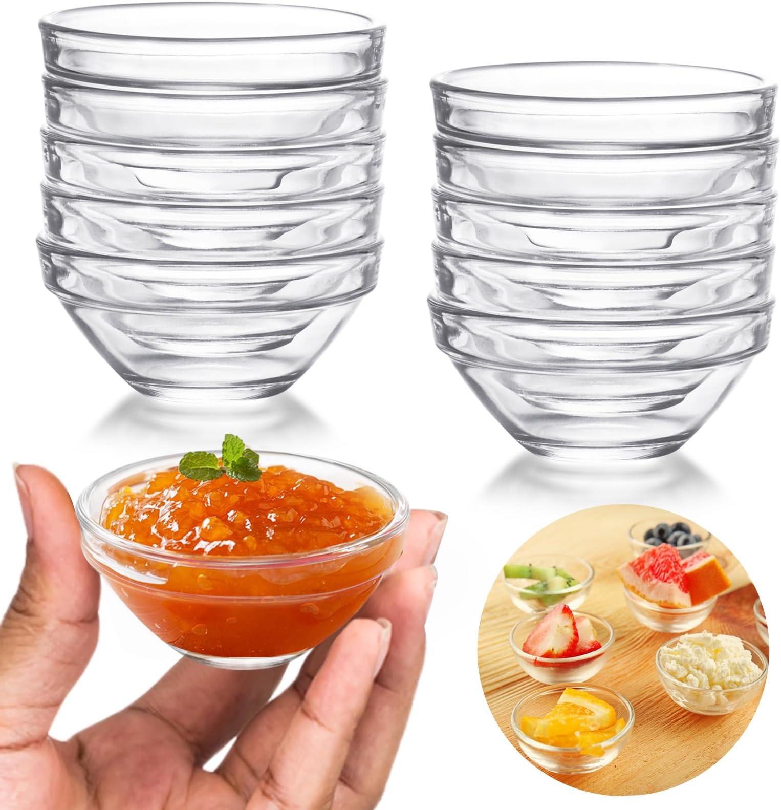 NUTRIUPS Mini Dip Bowls, 75ml Small Glass Bowls, Set of 10 Tiny Prep ...