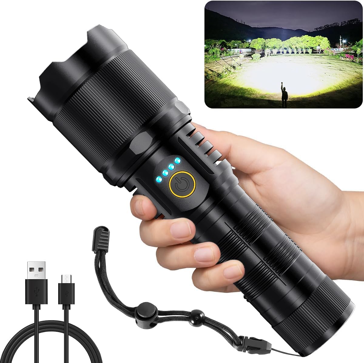 TECBOTT Rechargeable Flashlights 900000 High Lumens Super Bright LED ...