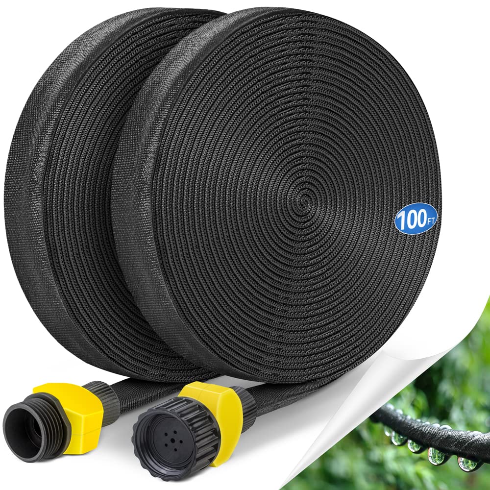 Winisok Flat Garden Soaker Hose 100FT, Heavy Duty Double Layer Drip ...