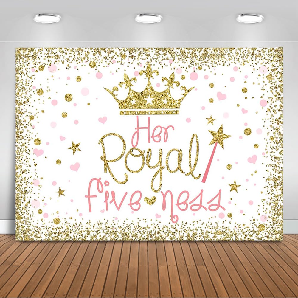 Amazon.com : Mocsicka Her Royal Fiveness Birthday Backdrop Gold Dots ...