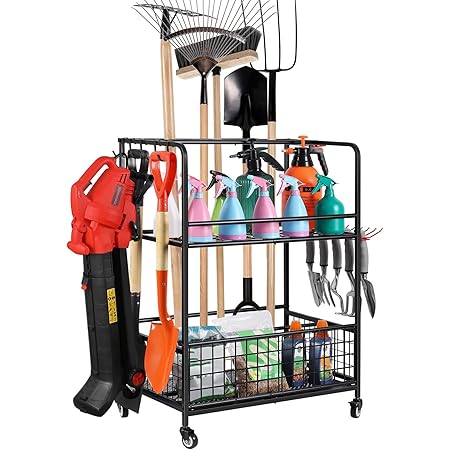 Amazon.com: Garden Tool Storage Organizer with Wheels, Yard Tool Stand ...