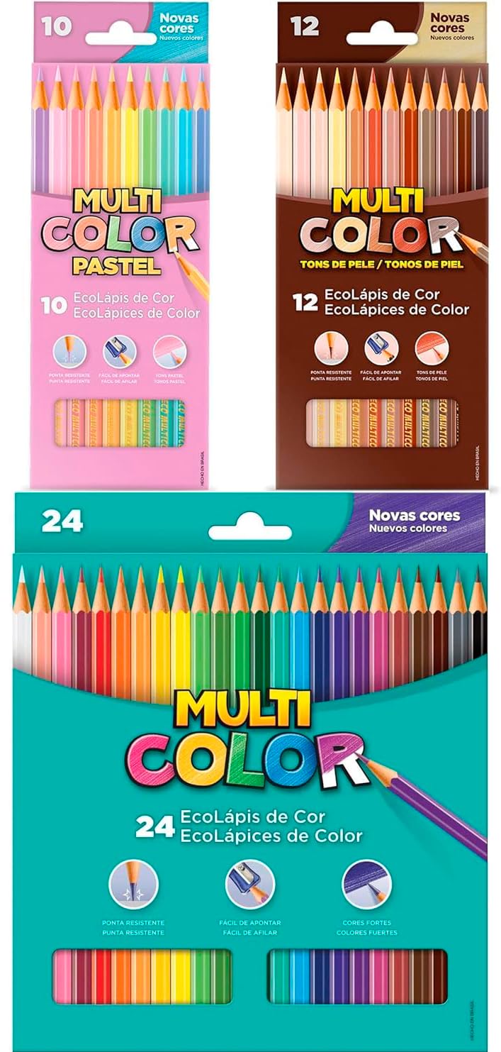 Kit EcoLápis de Cor, Multicolor Sextavado Caixa com 24 Cores + Lápis ...