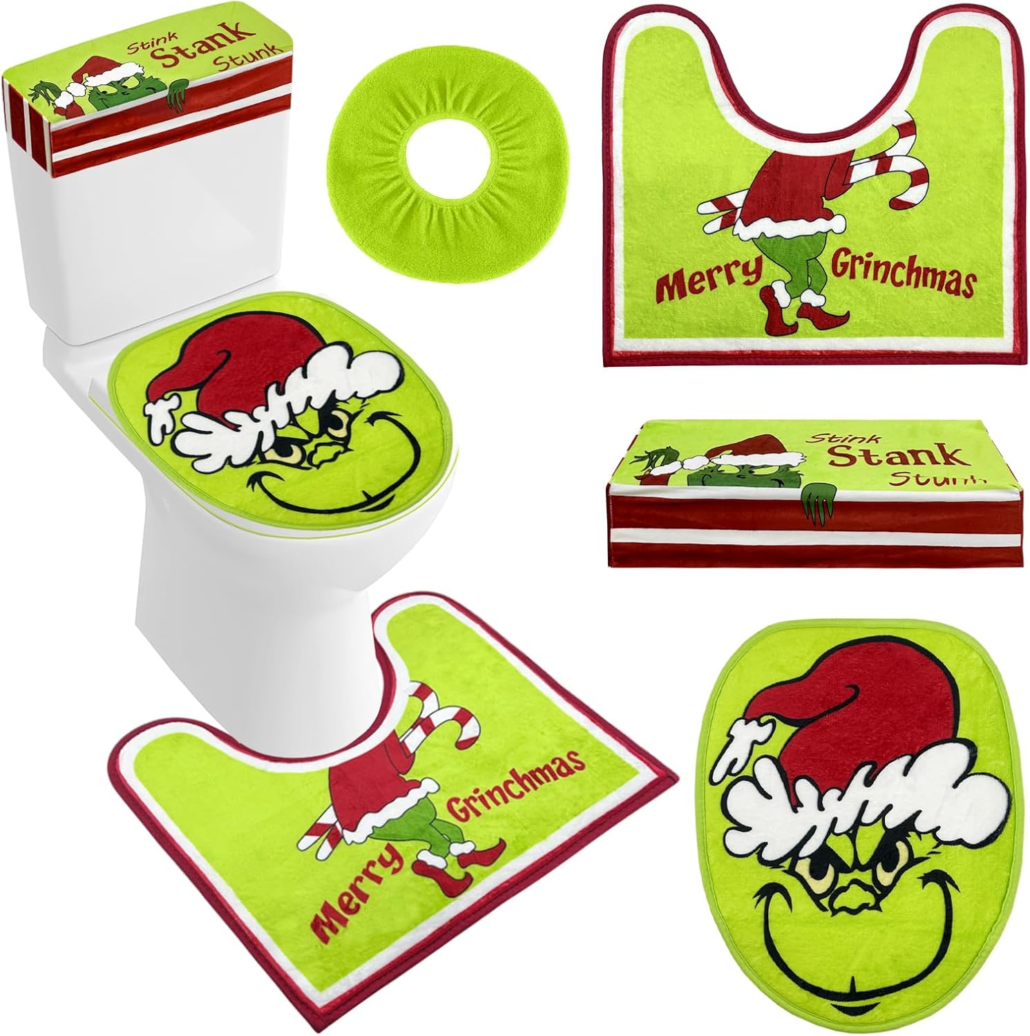 Amazon.com: Mckinu Christmas Bathroom Decor Set: Christmas Toilet Seat ...
