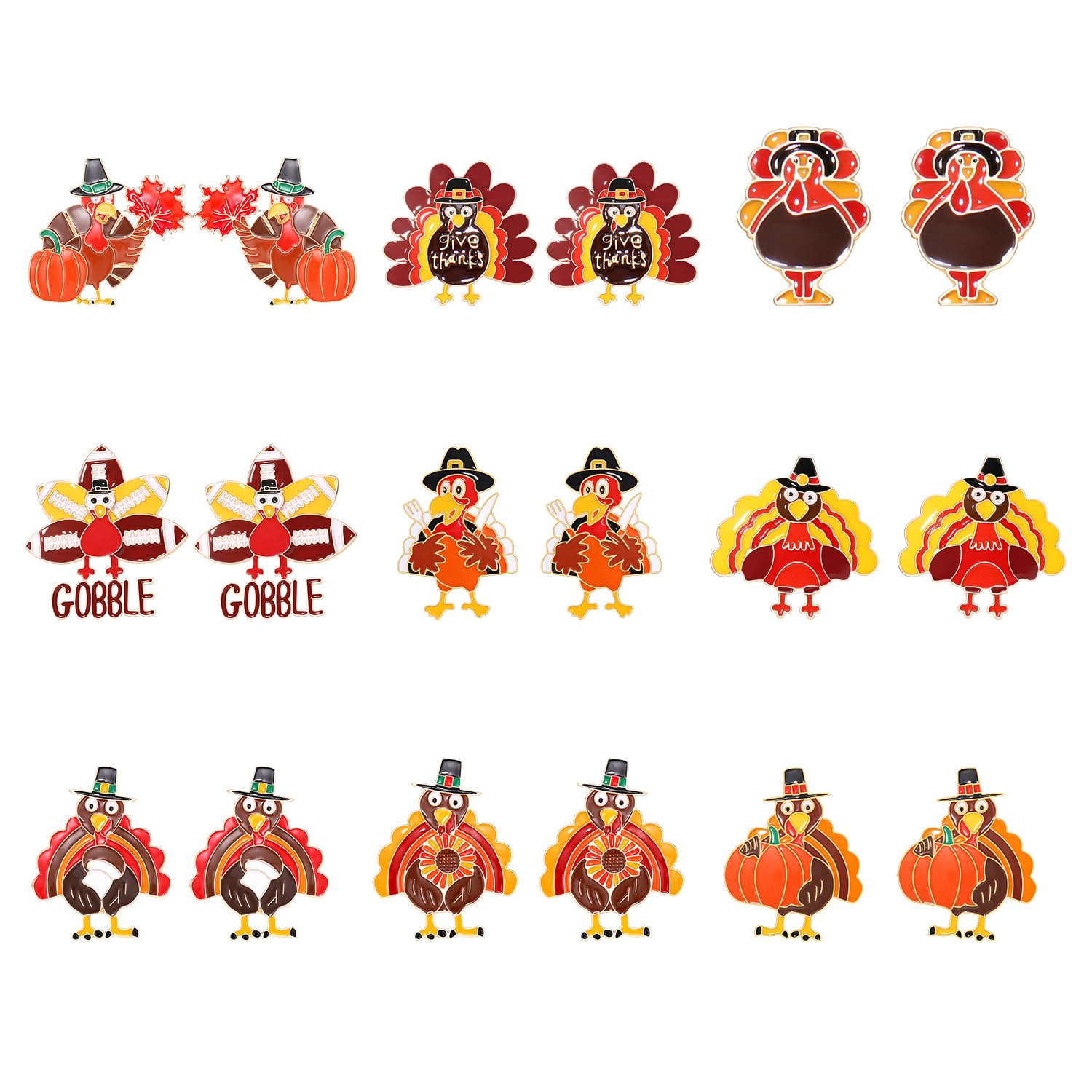 Amazon.com: Vogueknock 9 Pairs Thanksgiving Turkey Earrings Ear Stud ...