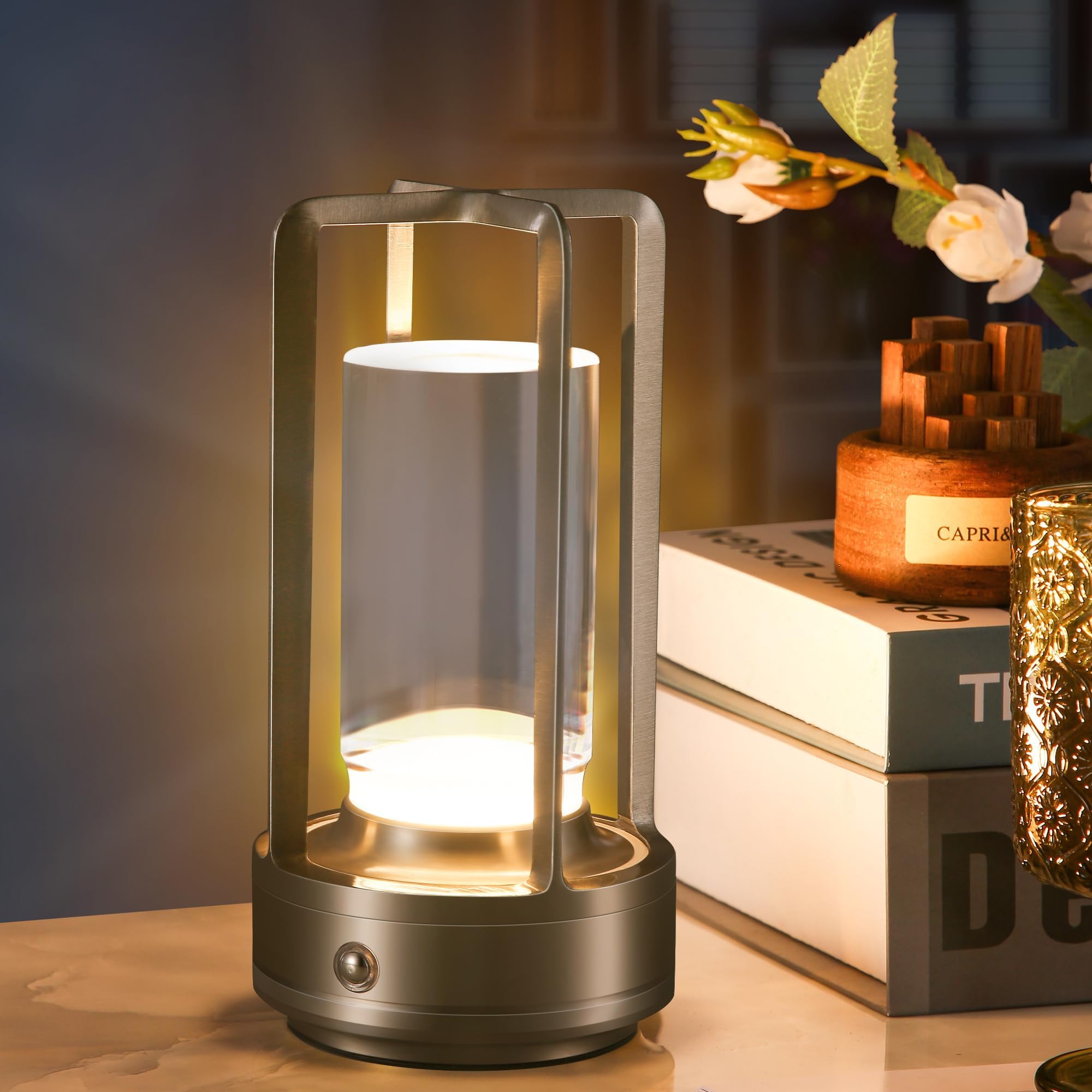Portable Metal Table Lamp,Cordless Table Lamp, Rechargeable Battery ...