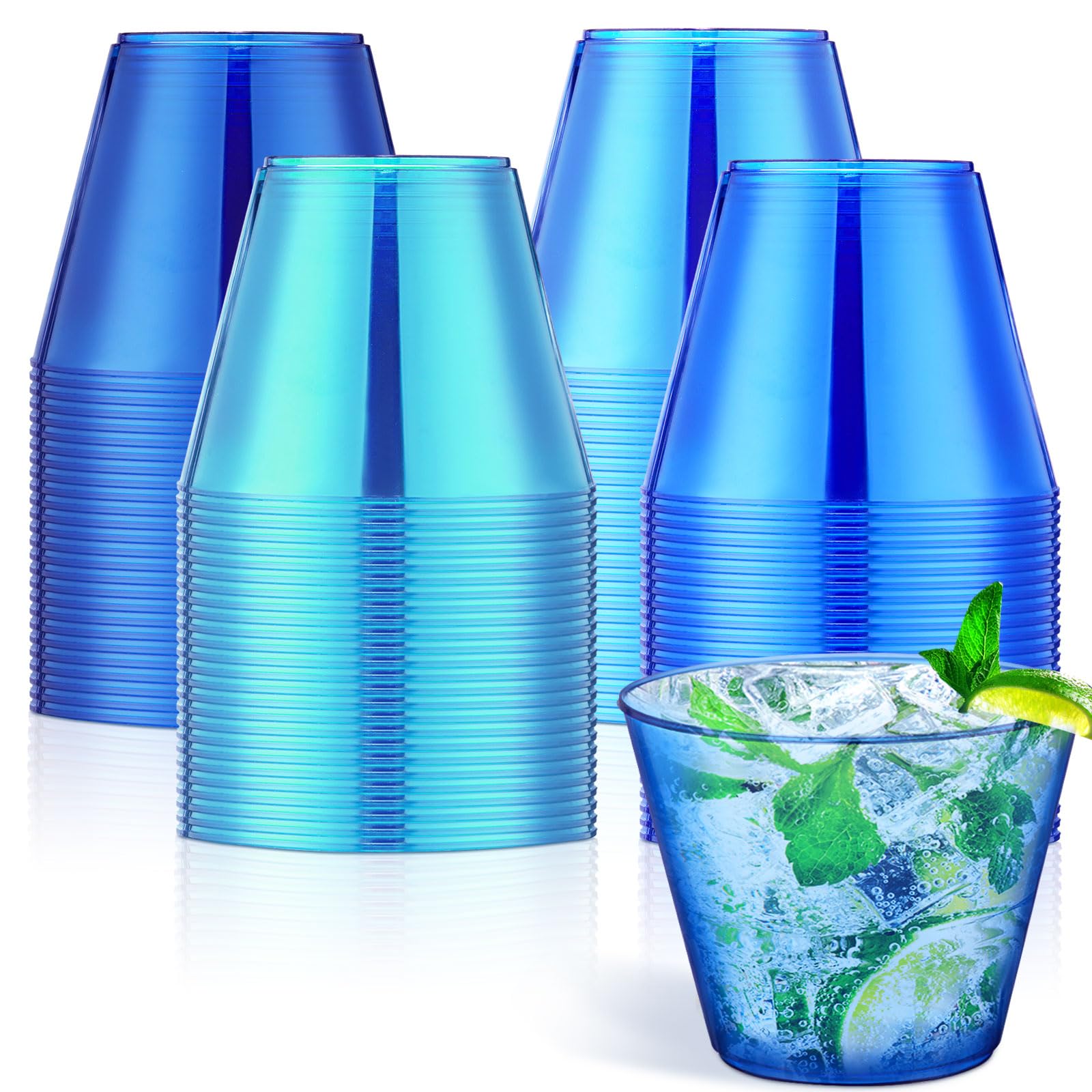 Amazon.com: Hushee 100 Pack 9 oz Blue Plastic Cups Blue Disposable Cups ...