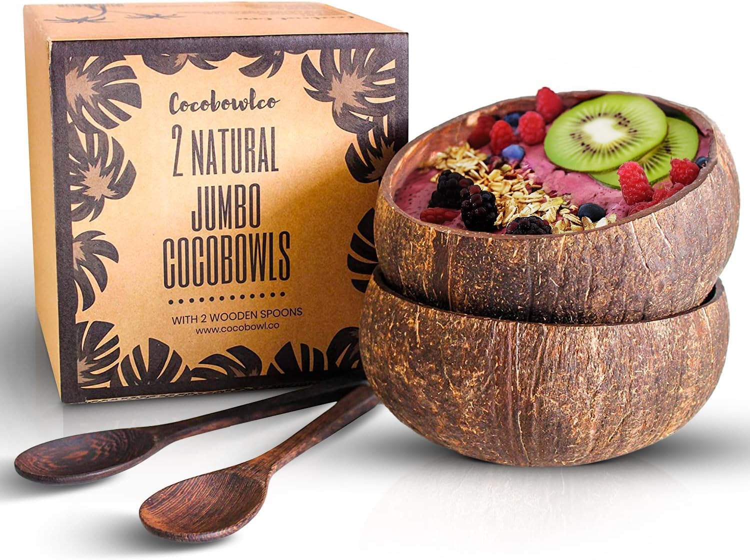 Amazon.com: Sajacuzzi Jumbo Coconut Bowl Set with Wooden Spoons ...