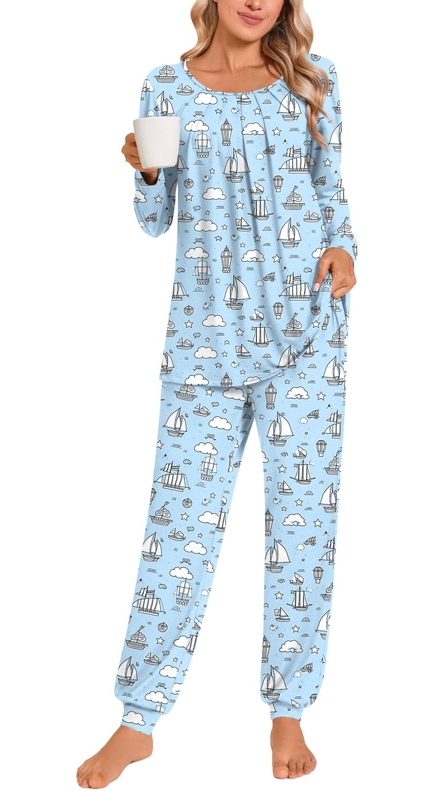 Anymeet Womens Pajama Sets Fall Winter Long Sleeve 2 Piece Sleepwear ...