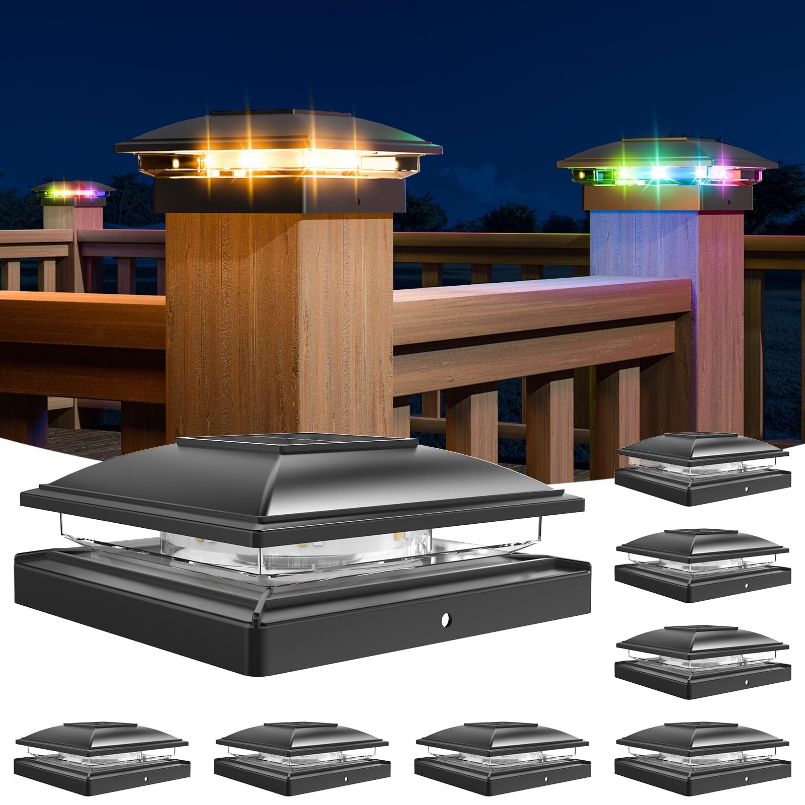 APONUO 4x4 Post Solar Lights,20LM Bright Warm Light and Colorful RGB ...