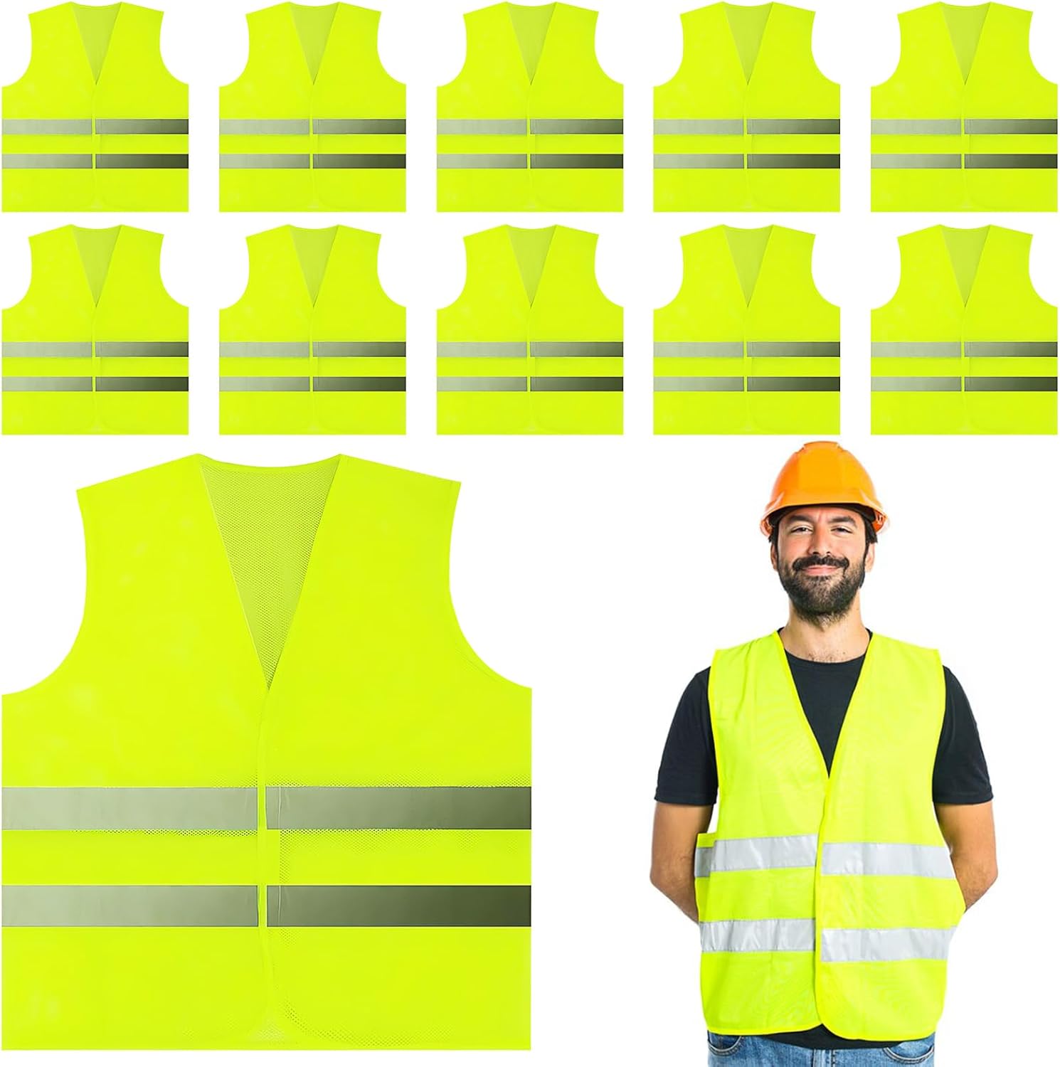 12 Pack Safety Vests, High Visibility Reflective Vest Bulk Mesh ...