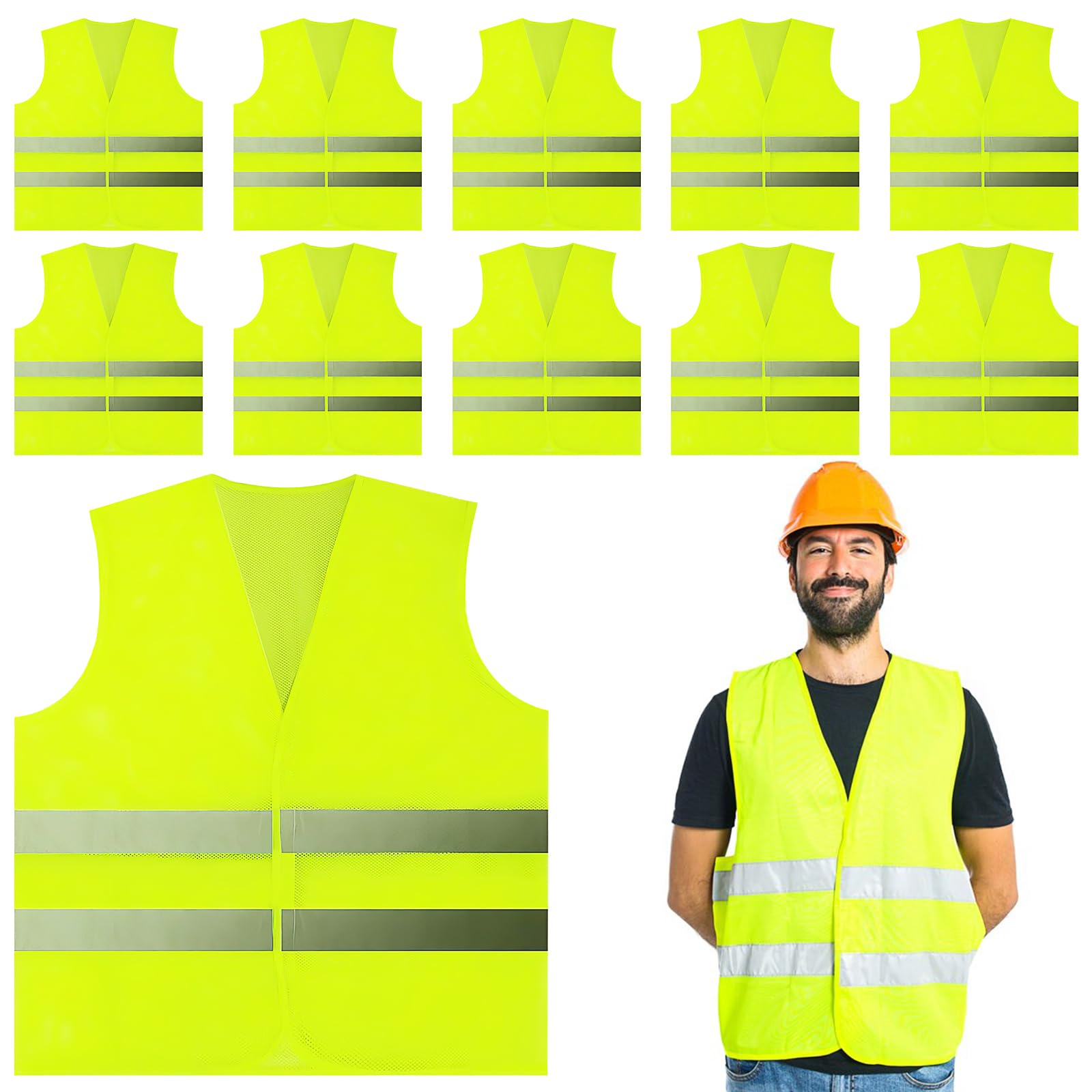 12 Pack Reflective Safety Vests, Yellow High Visibility with 2 Hi Vis ...