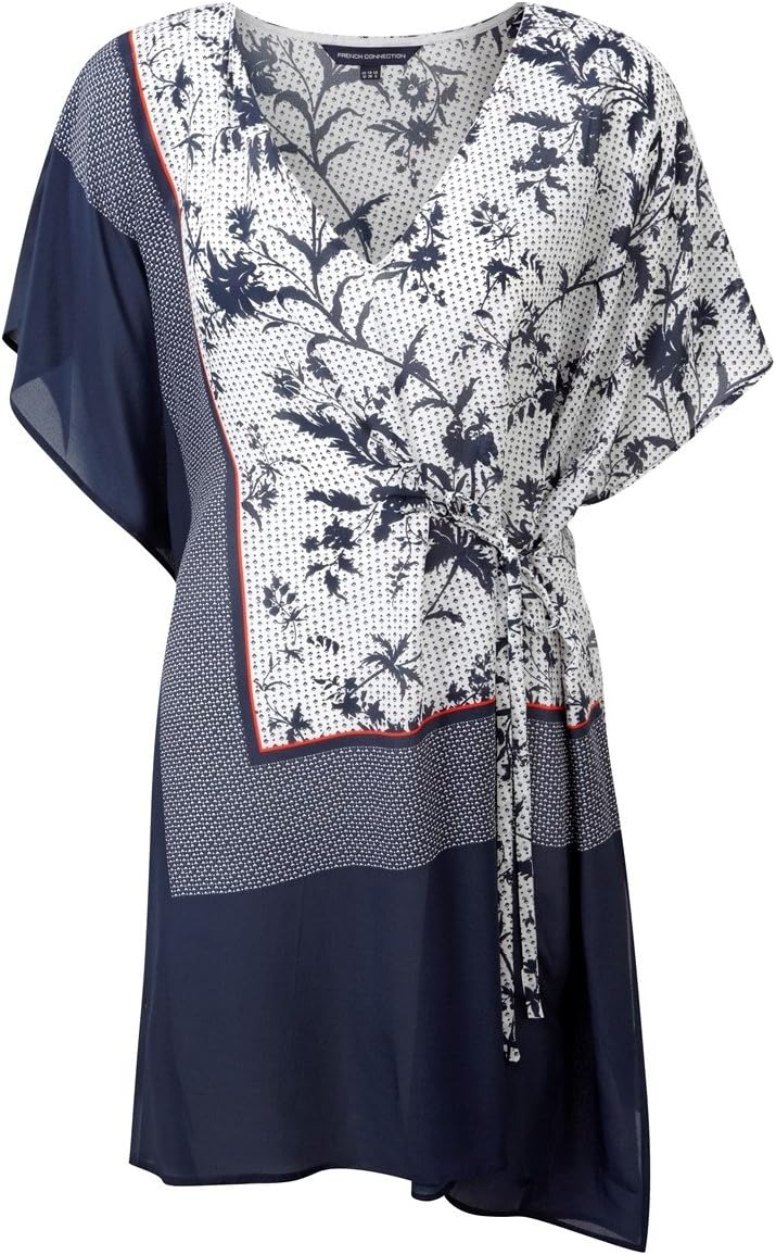 French Connection Women's Imperial Silk Dress, Utility Blue/Multi, 4 at ...