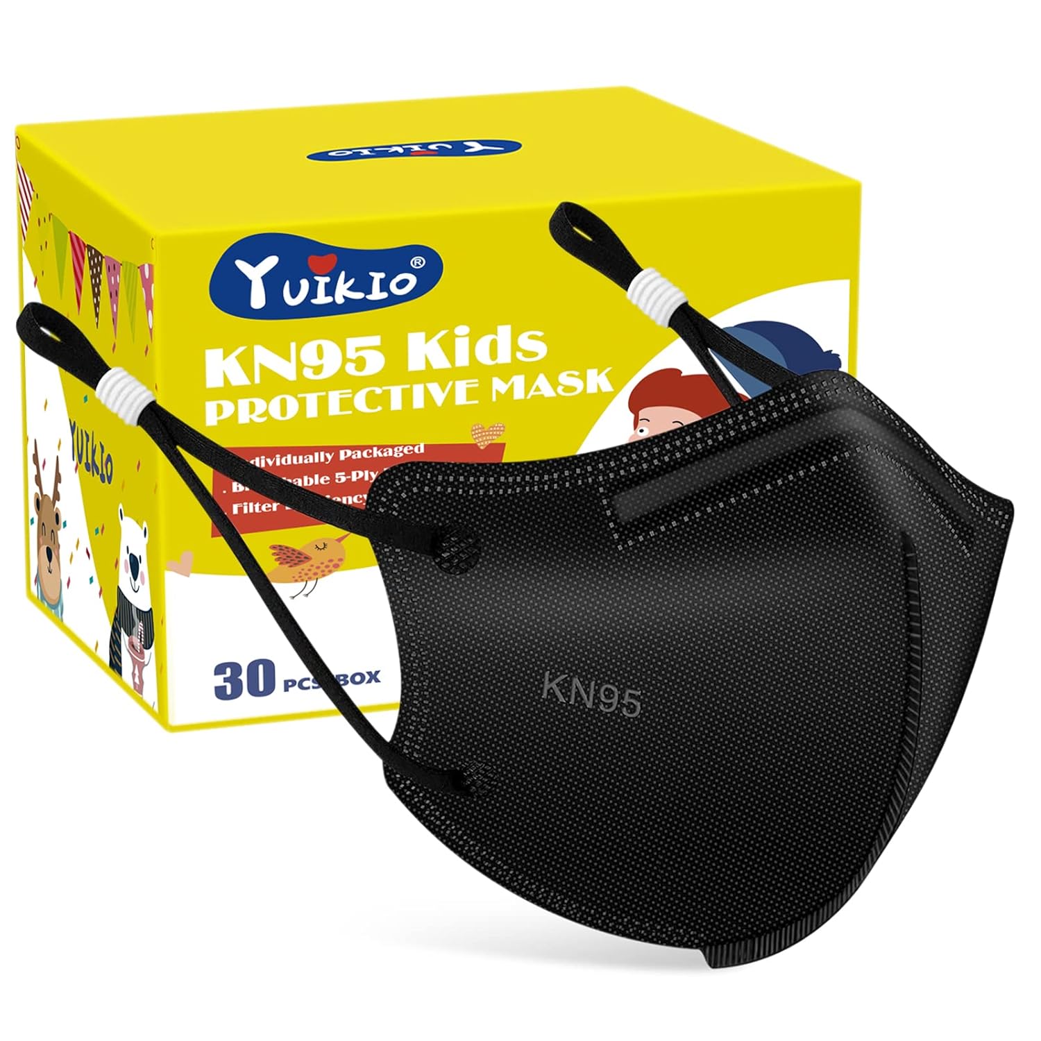 YUIKIO Kids KN95 Masks for Children 30 Packs, 5 Layers Breathable KN95 ...