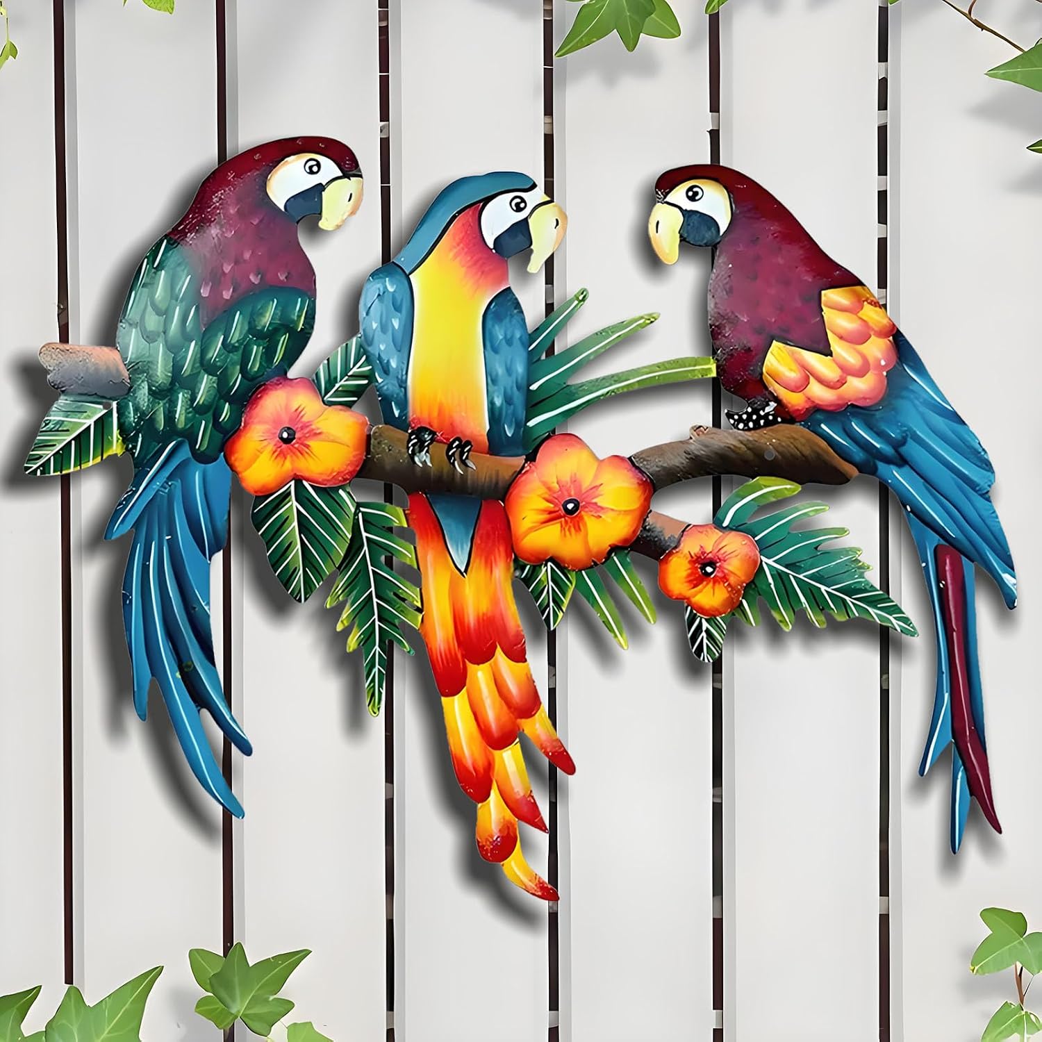 Amazon.com : 40cm Large Colorful Metal Parrots Wall Art Decor, Lifelike ...
