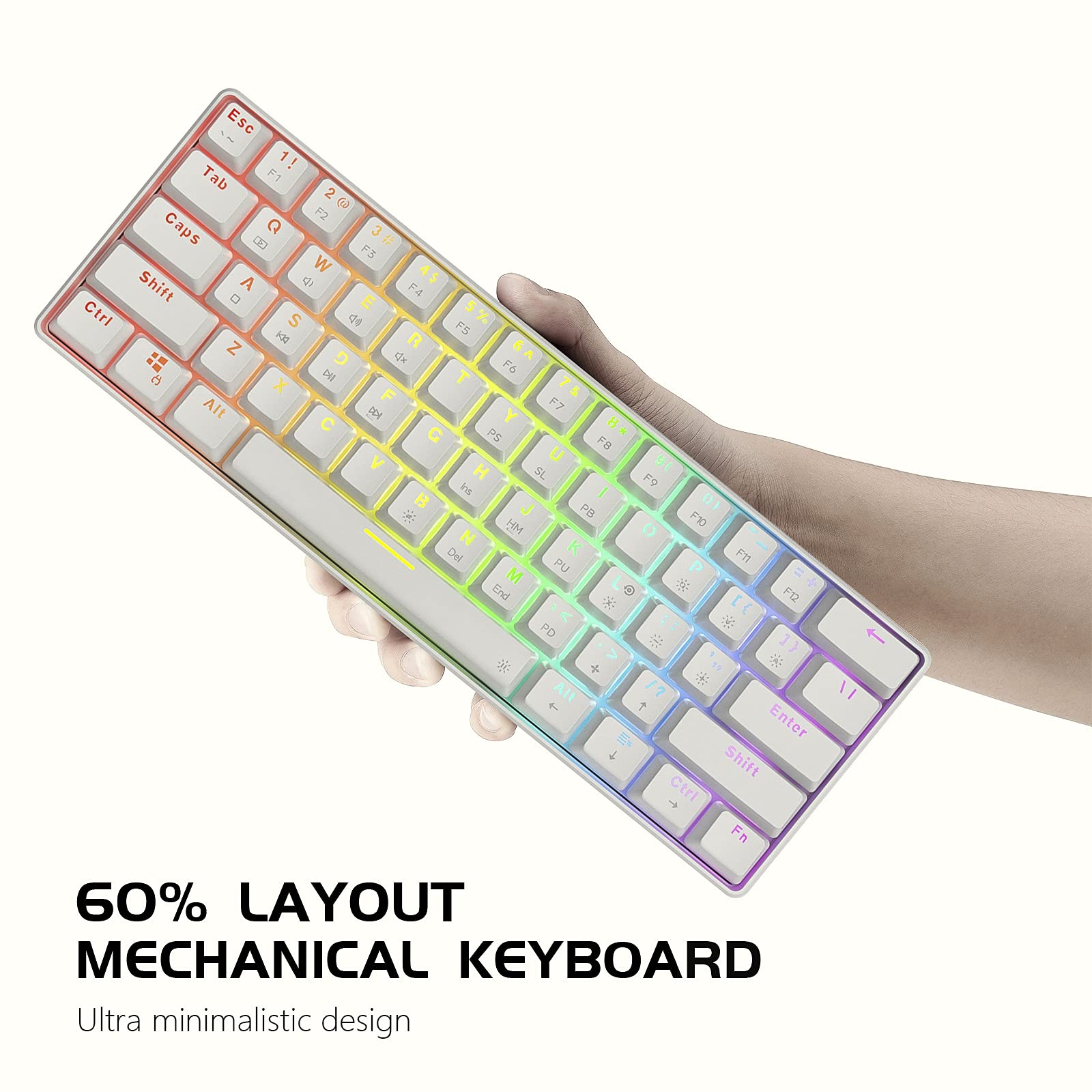 Punkston TH61 60% Mechanical Gaming Keyboard,RGB Backlit Wired Ultra ...