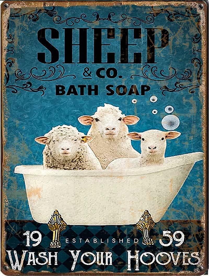 Amazon.com: Tin Signs for Bathroom Sheep Bathroom Metal Sign Wash Your ...