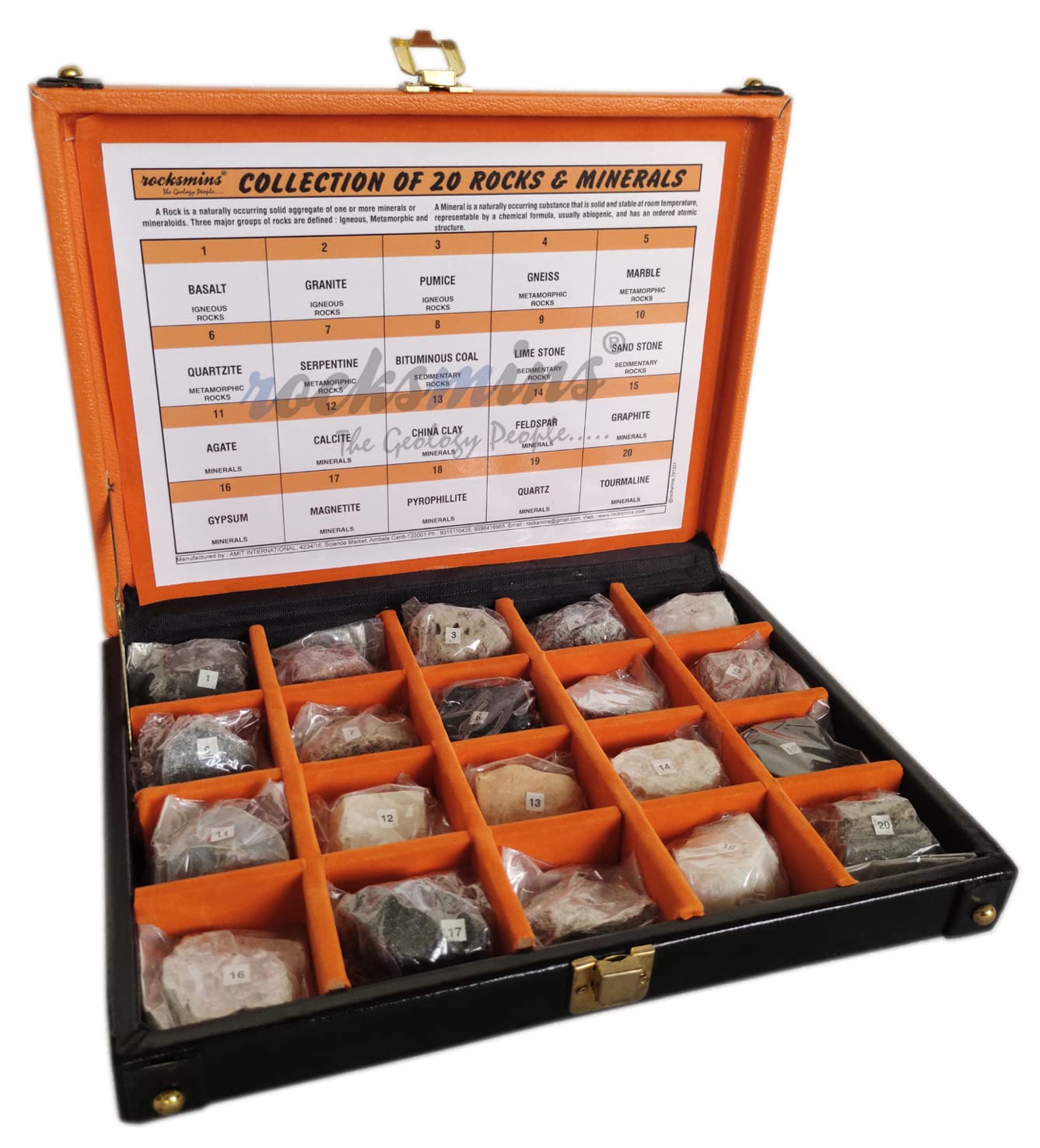 Buy Rocksmins RM20WB-OrangeBlack Collection of 20 Rocks & Minerals in a ...