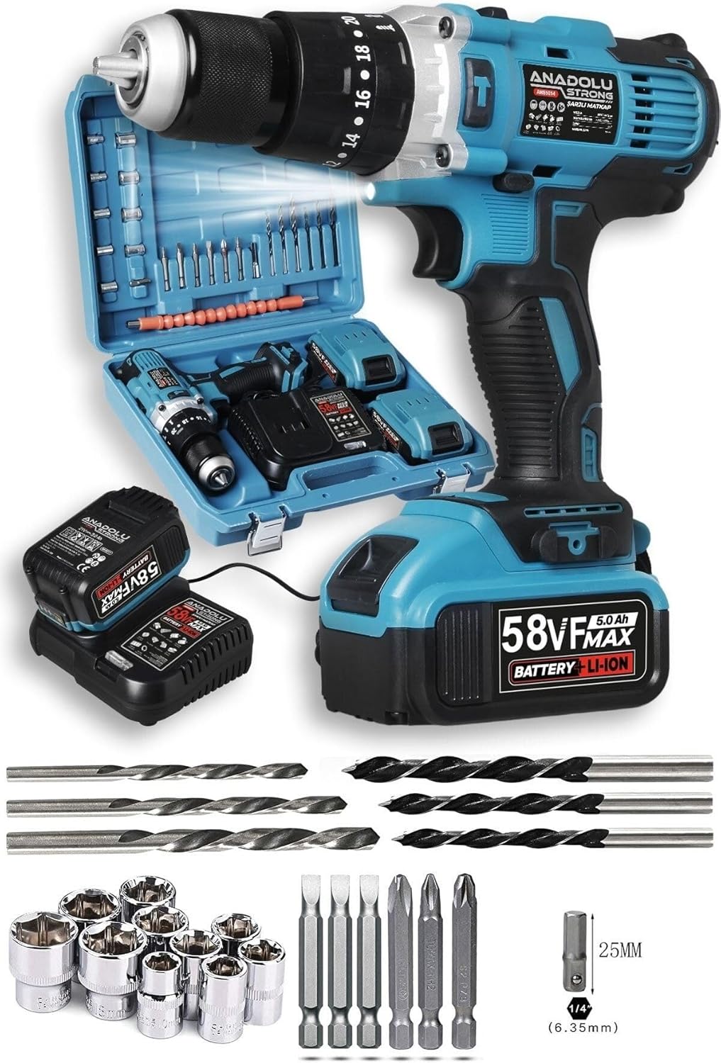 ANADOLUSTRONG 58vf 5ah Li Sjs Çift Metal Şanzuman Metal Mandren Çift ...