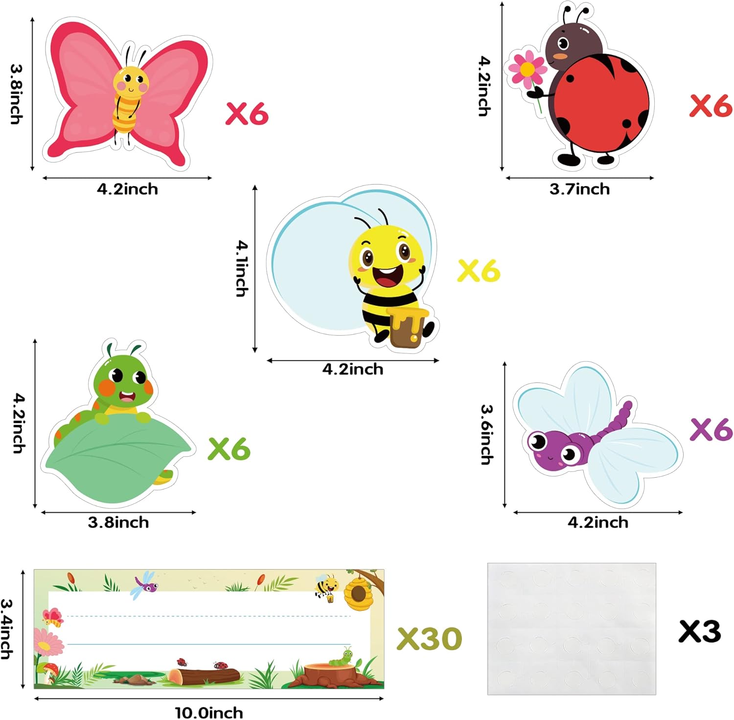 BeYumi 60Pcs Insects Cutouts Nameplates Classroom Accents Name Tags ...