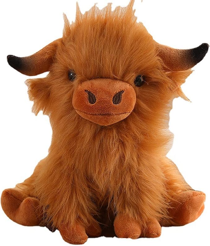 Realistic Soft Cuddly Highland Cow Plushie Toy Brown Highland Cow Farm ...