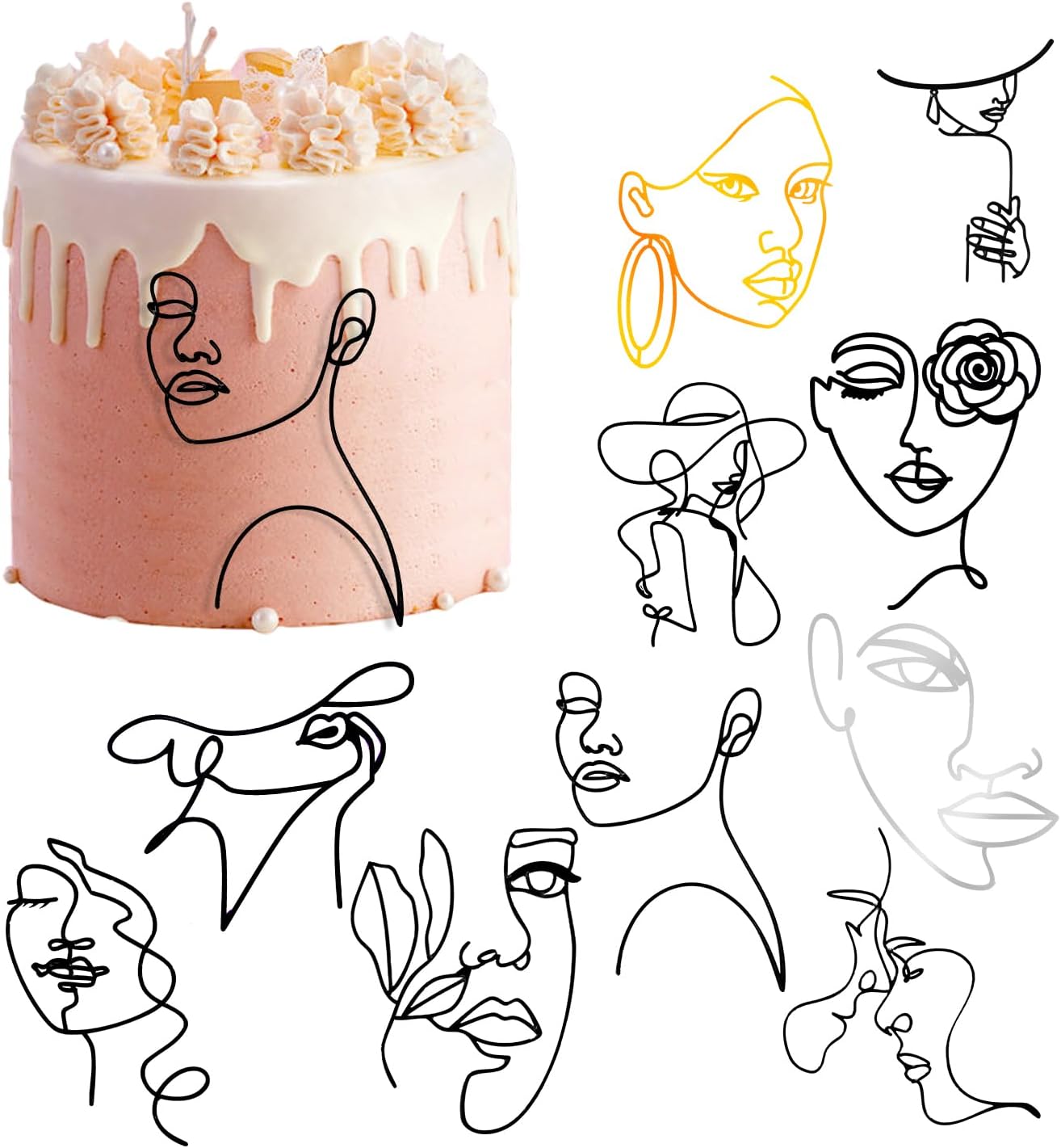Amazon.com: SEILETOO 10 Pcs Minimalist Art Lady Face Cake Topper, Face ...