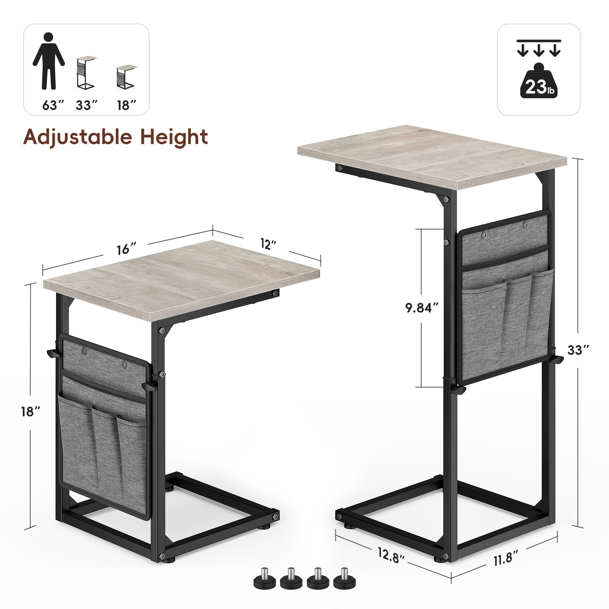 Snapklik.com : C Shaped End Table, 33" Tall Side Table For Couch ...