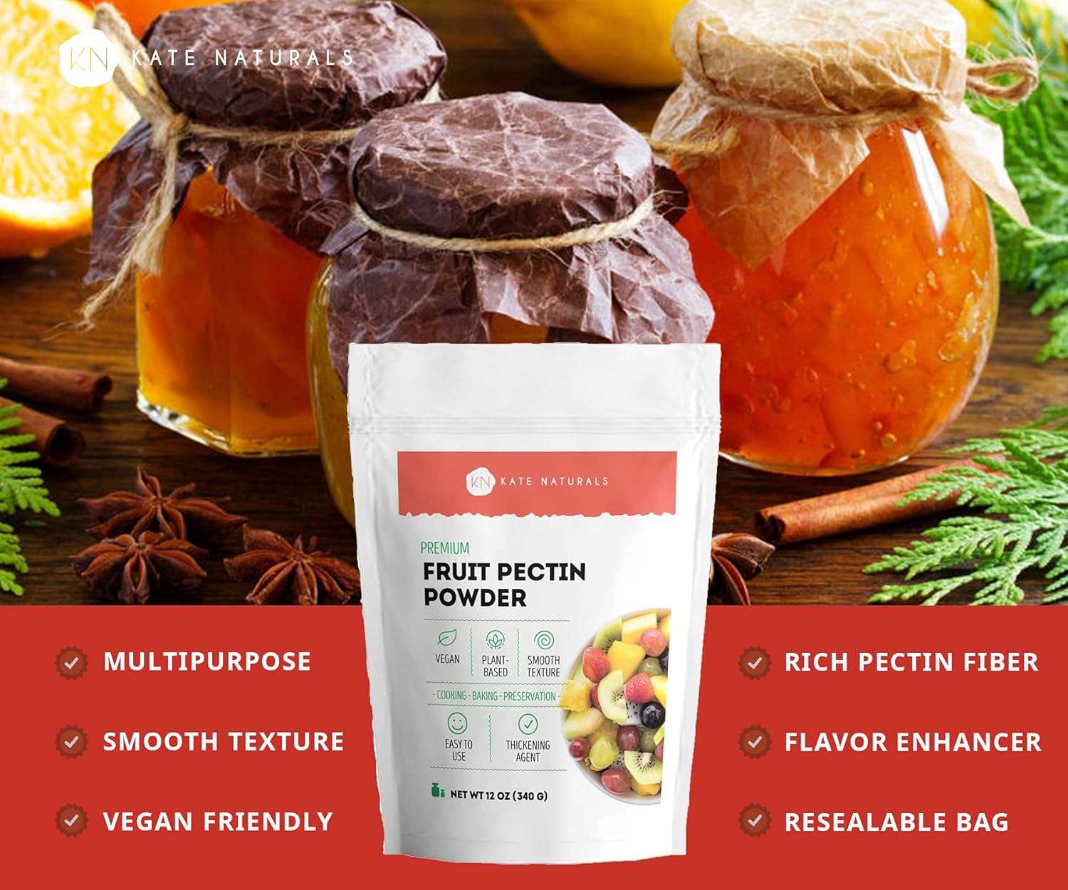 Kate Naturals 100 natural y vegano Pectina de fruta en polvo para hacer gomitas gelatina ...