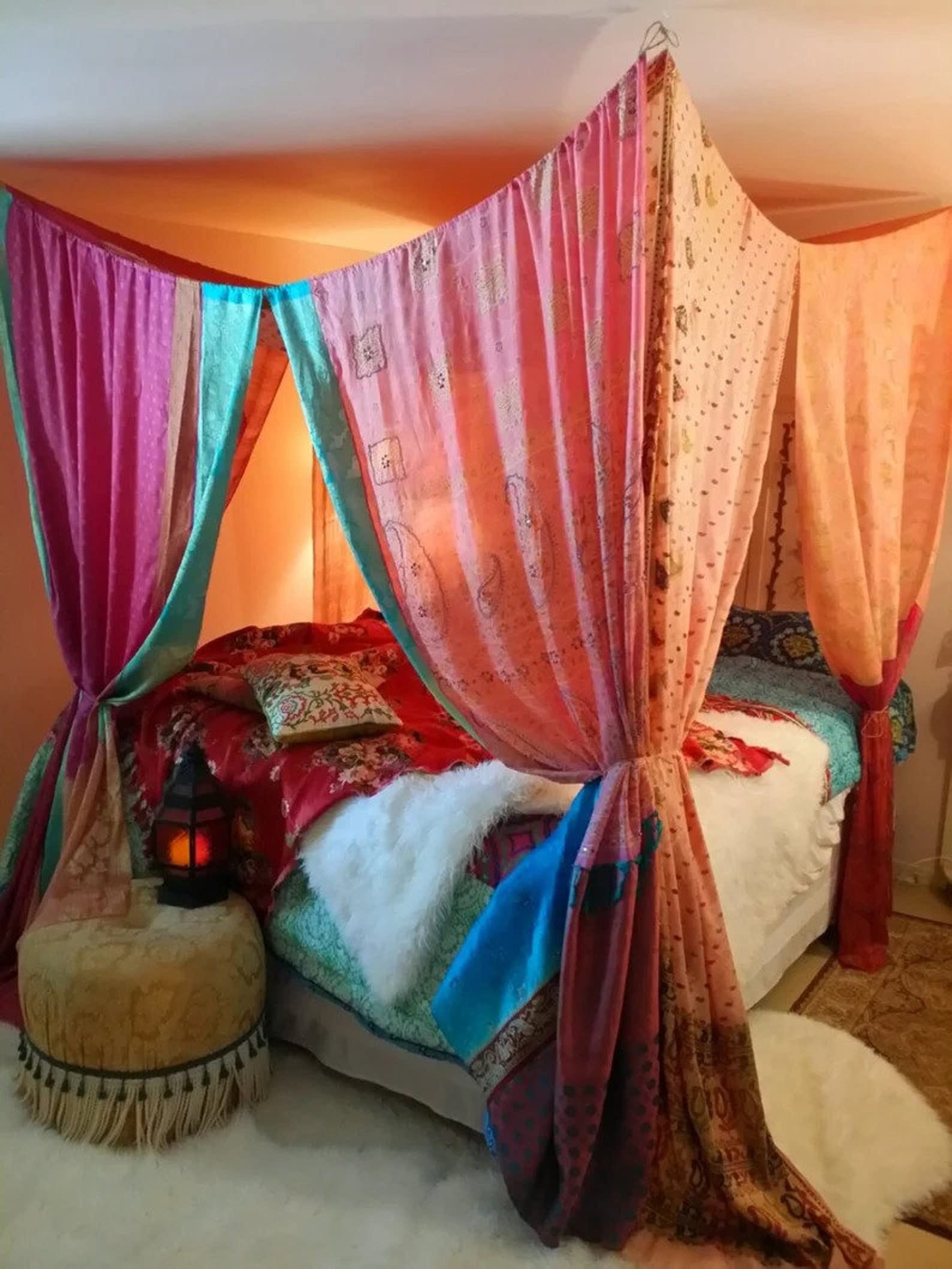 Bed Canopy Gypsy Rectangular Multicolor Silk Bed Canopy At