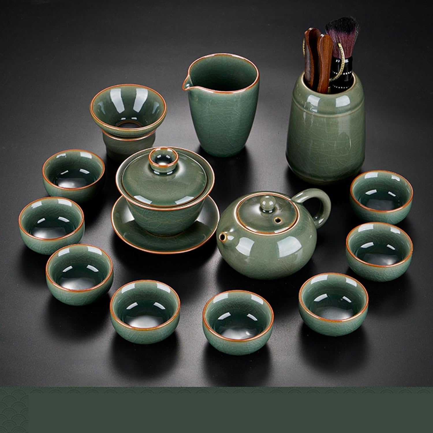 Amazon.co.jp: Teaware Set, Green Tea Set, Shiny, Teapot Set, Simplified ...