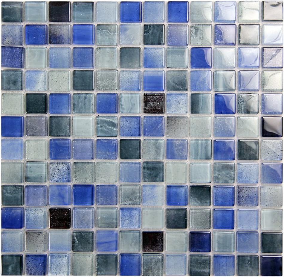 Extant Blue and Black Mix 1x1 Sparkle Pool Tile - Double Pressed Glass ...