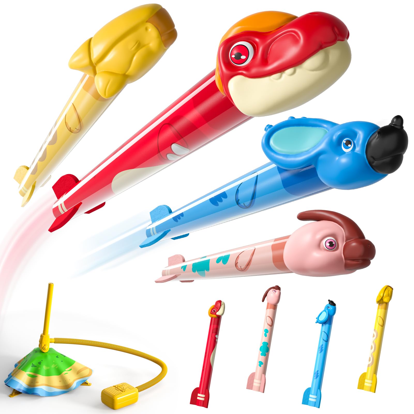Bennol Rocket Launcher Toys for Kids, 4 Foam Dinosaur Rocket Launcher ...