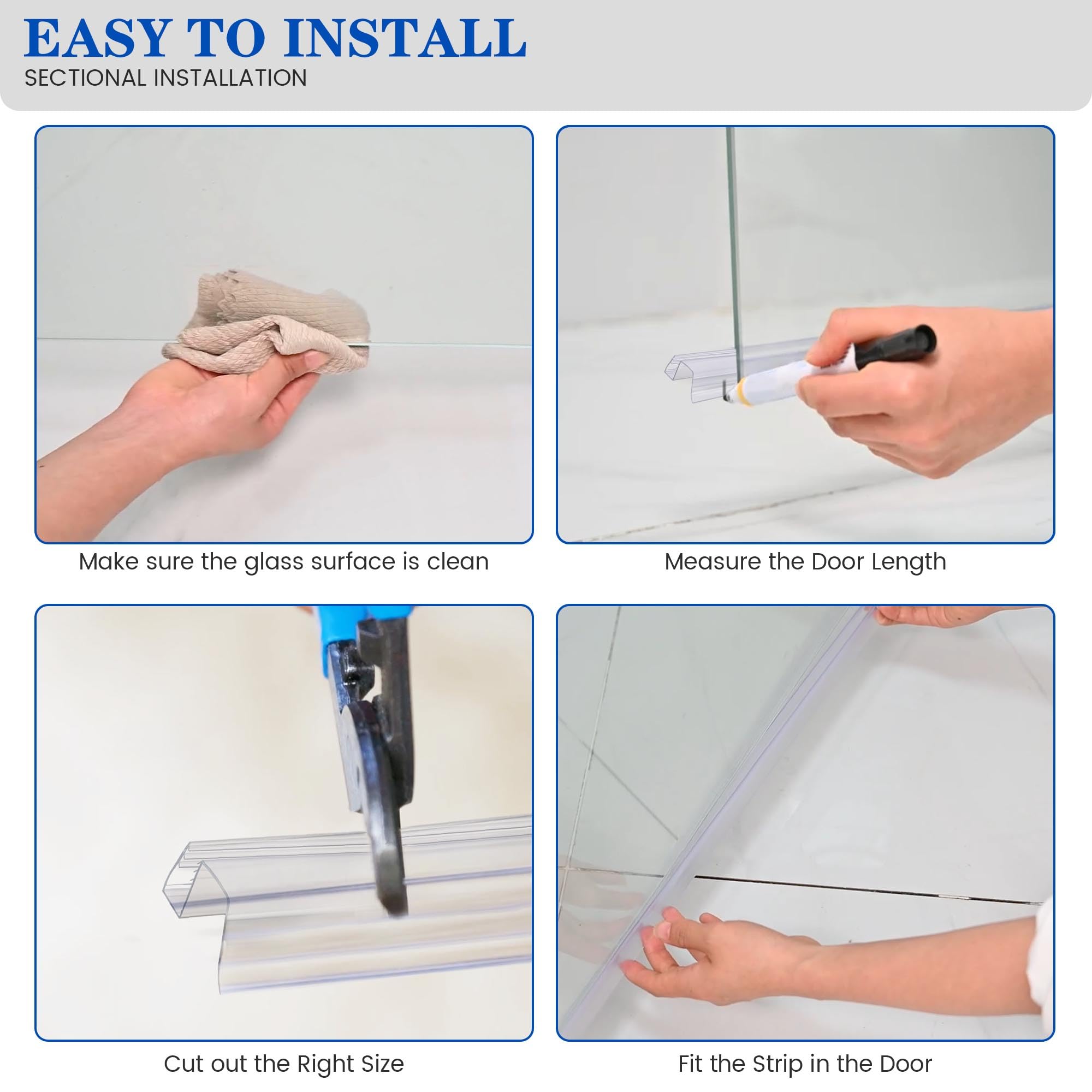 Shower 10mm Shower Glass Door Bottom Double Seal With Curved Drip Blade ...