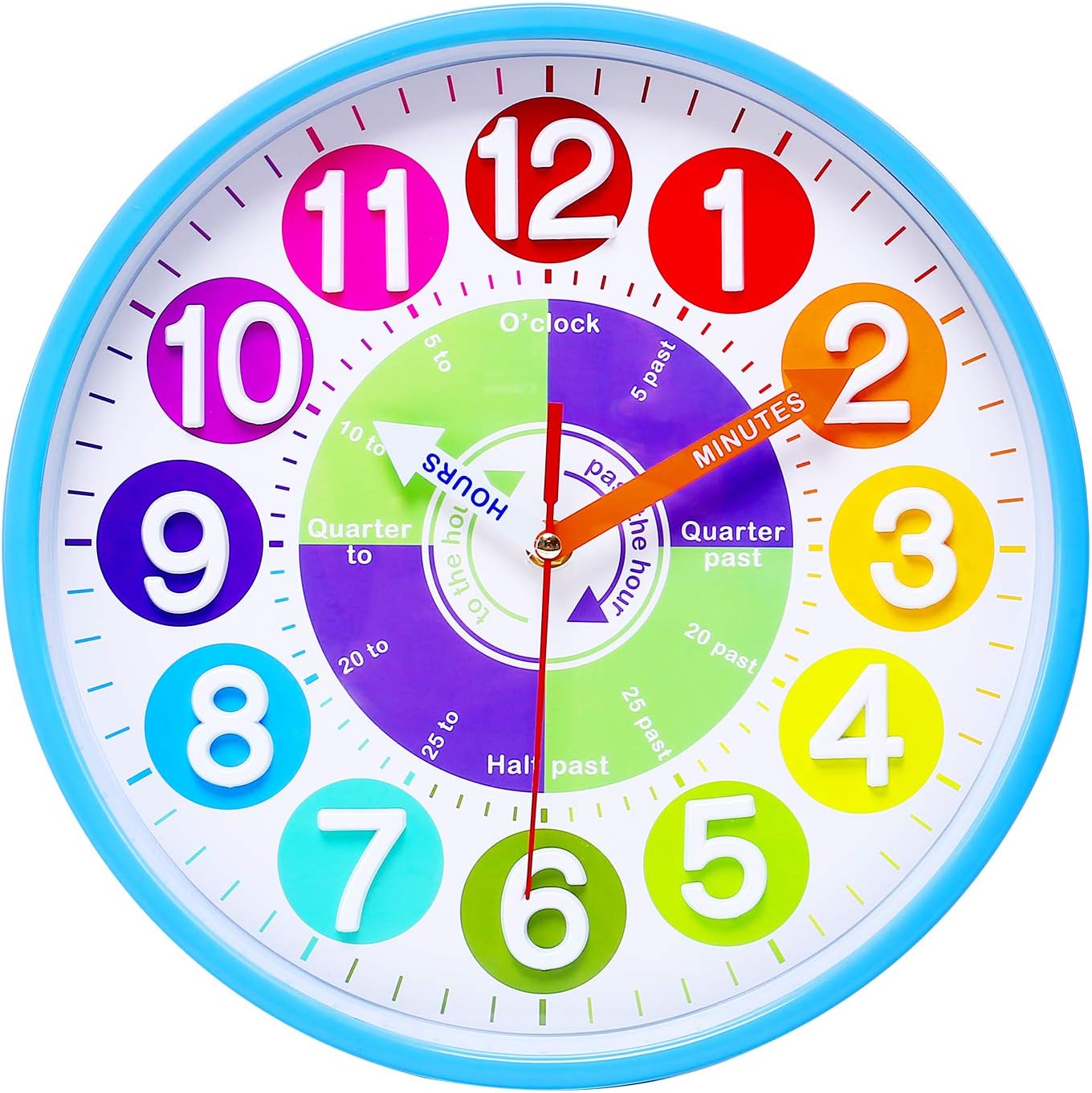 Amazon.com: Color Clock - Time Teacher 10 Inch Silent Wall Clock with ...