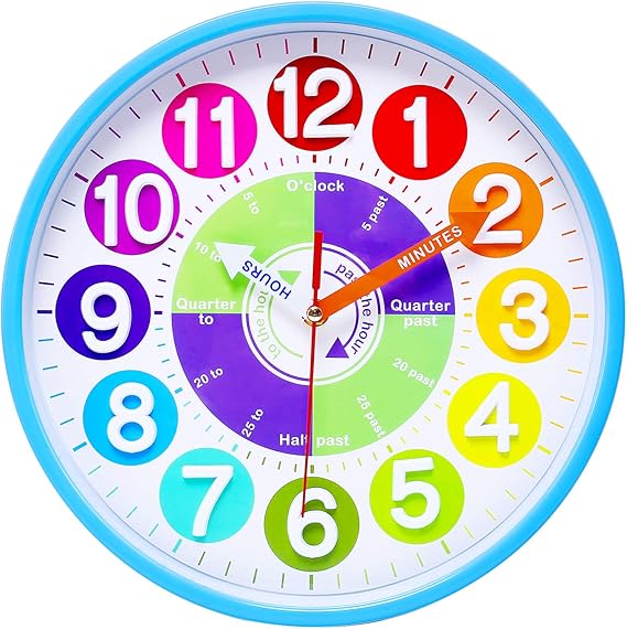 CIGERA 12 Inch Educational Wall Clock for Kids with Silent Movement and ...