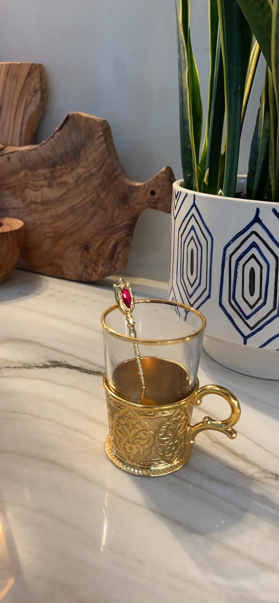 Amazon.com | 6 X Turkish Style Tea Glasses Set with Holders Spoons, XL ...