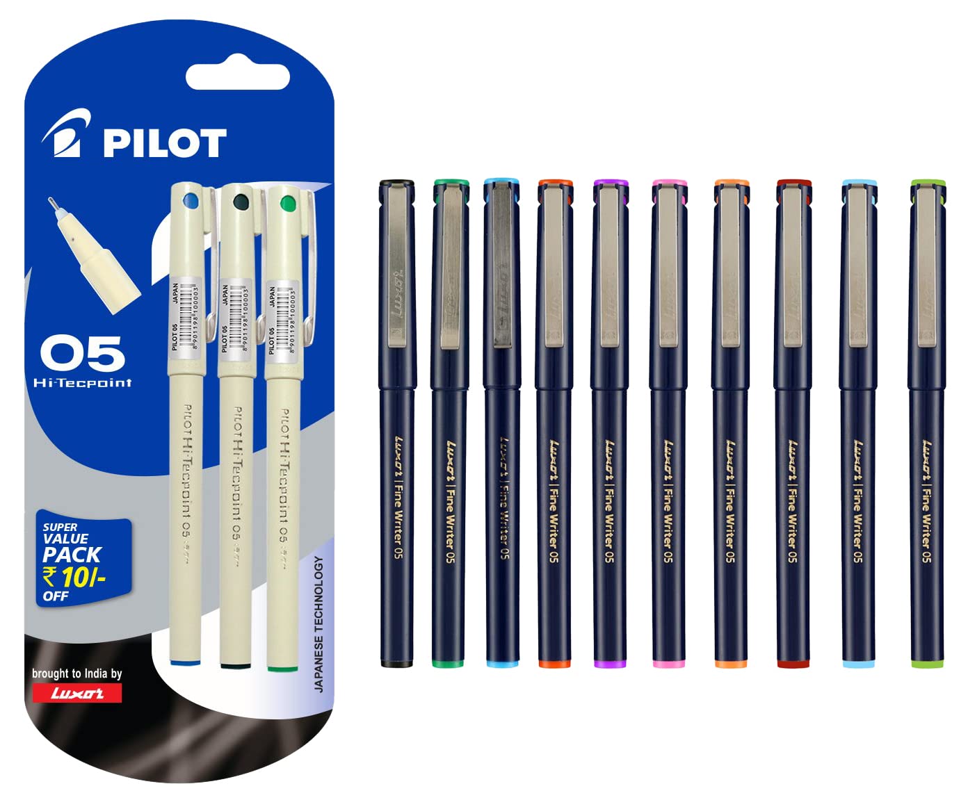 Pilot Hi-Techpoint 05-1Blue + 1Black + 1Green & Luxor Finewriter ...