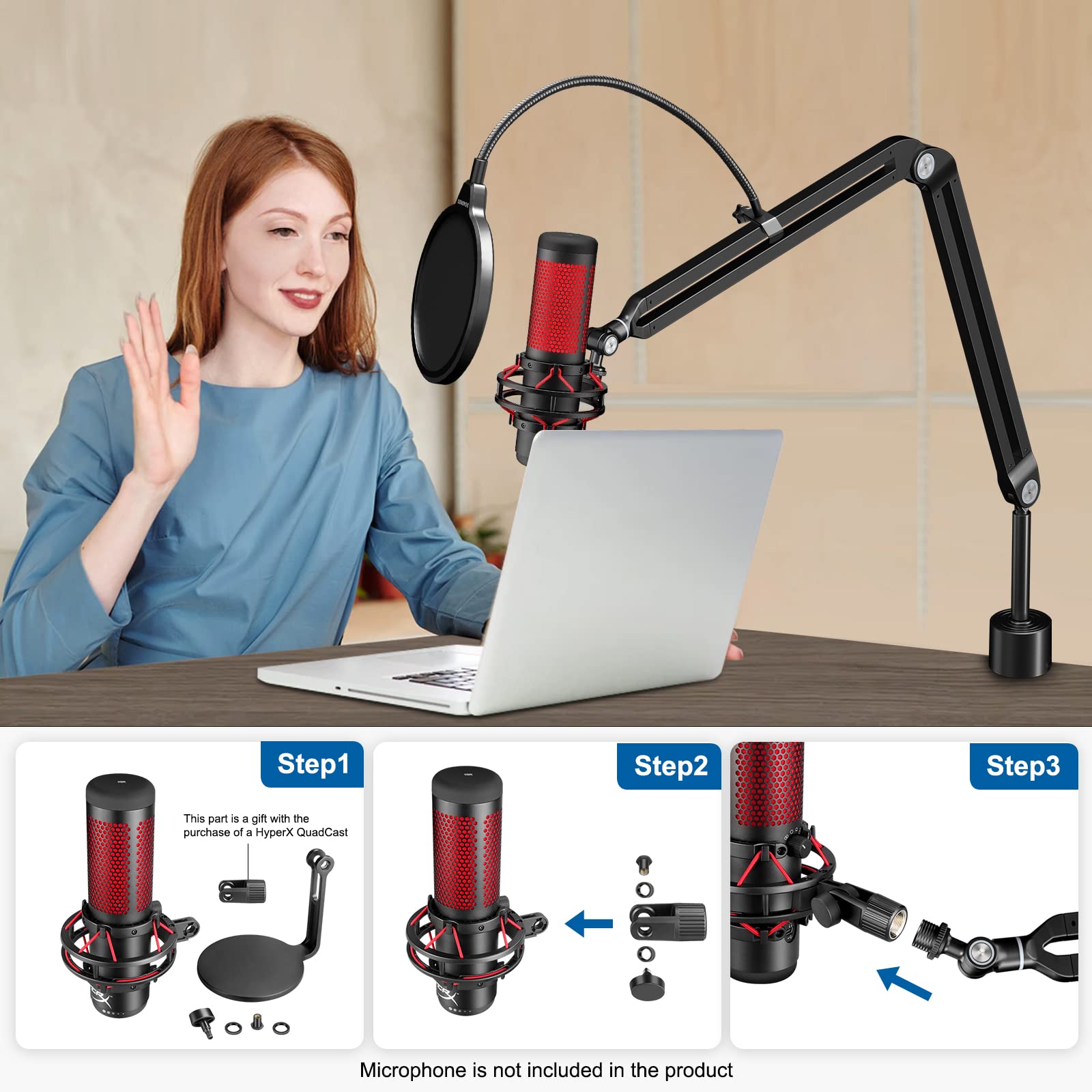 Snapklik.com : Aokeo Microphone Stand Desk Adjustable Compact ...