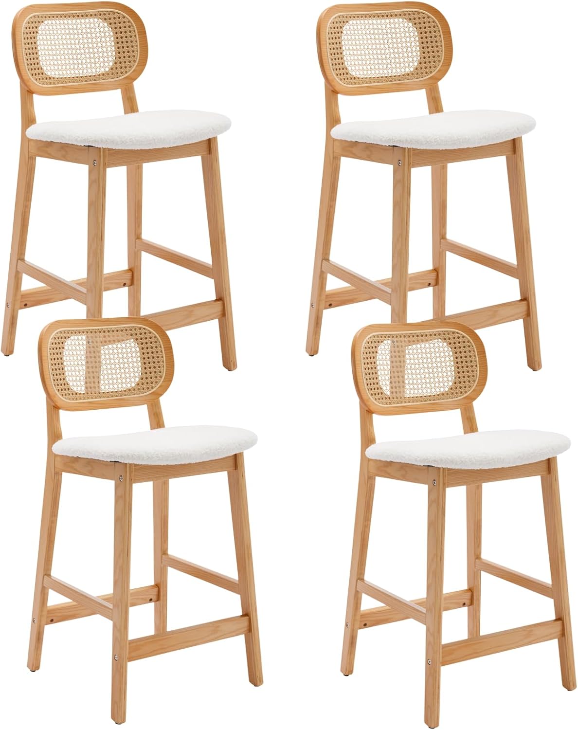Wahson Mid Century Bar Stools Set of 4 Rattan Counter Chairs for ...