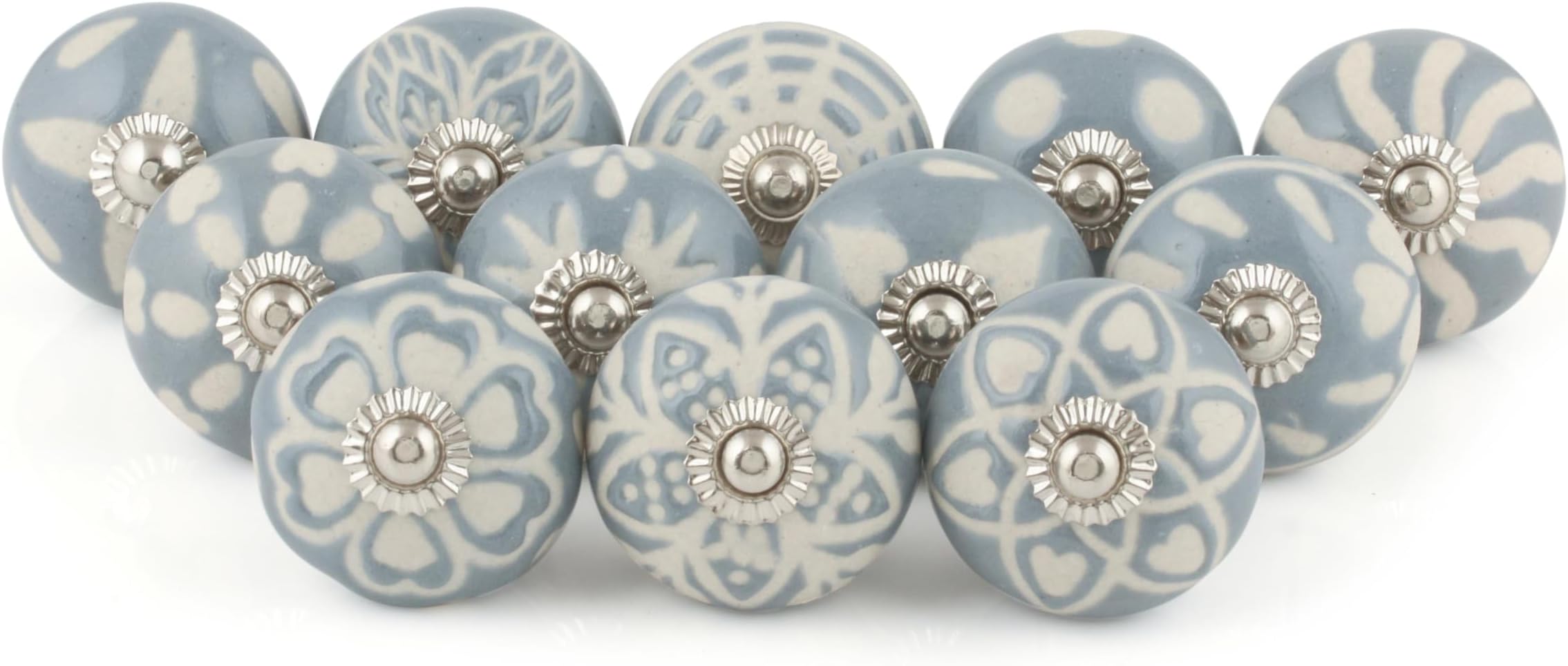 Artncraft 10 Knobs Grey & White Cream Rare Hand Painted Ceramic Knobs Cabinet Drawer Pull Pulls ...