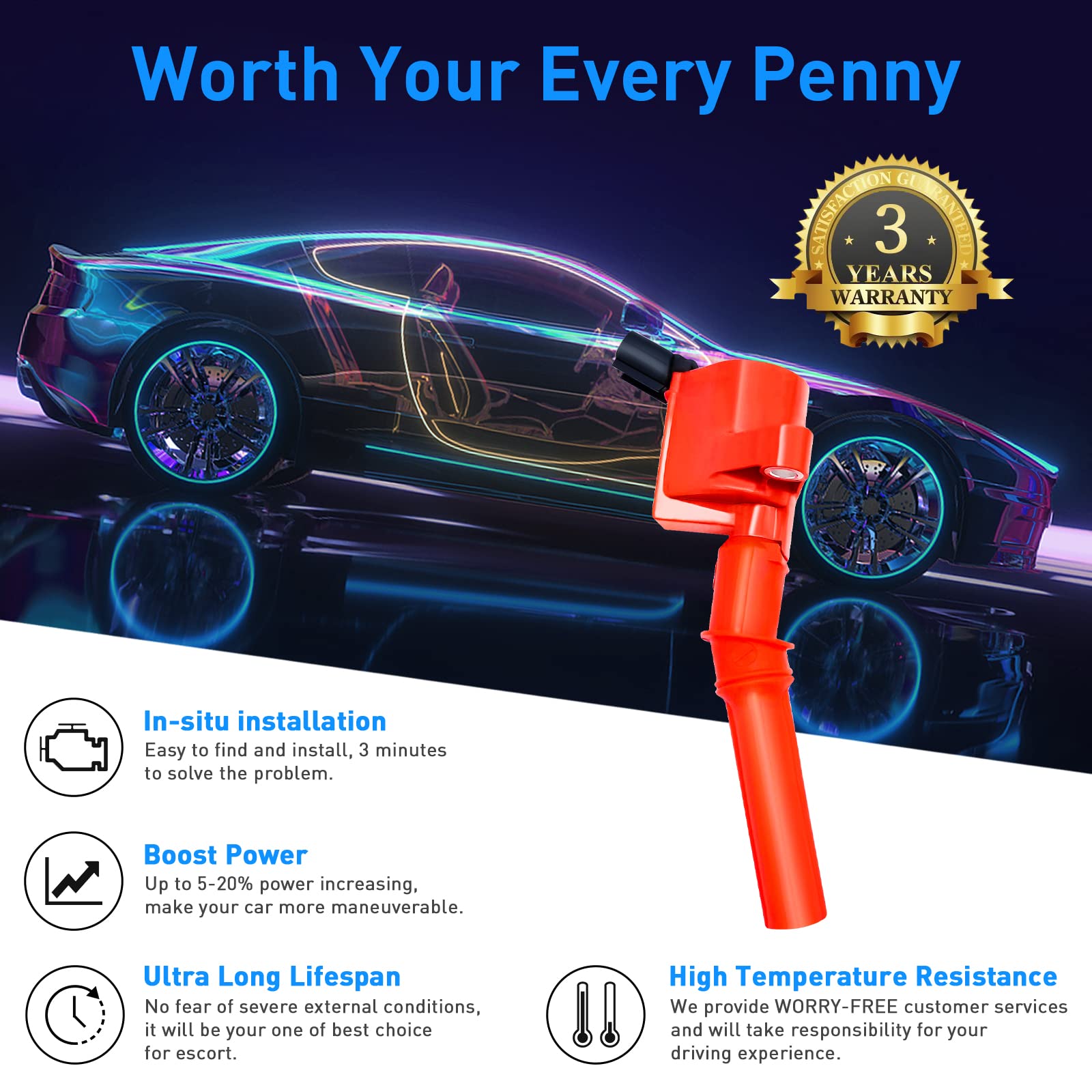 Ignition Coils DG508 and Spark Plugs SP413 Kit 8 Packs Fit for:-Mustang ...