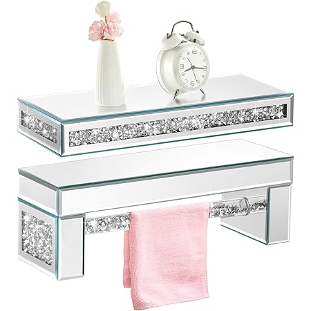 Amazon.com: TACIDON Glass Mirrored Wall Shelf. Wall Mounted Bathroom ...