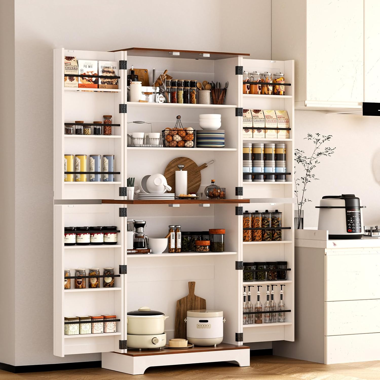 Amazon.com: CypherX 75" Tall Farmhouse Kitchen Pantry Cabinet, Rustic ...
