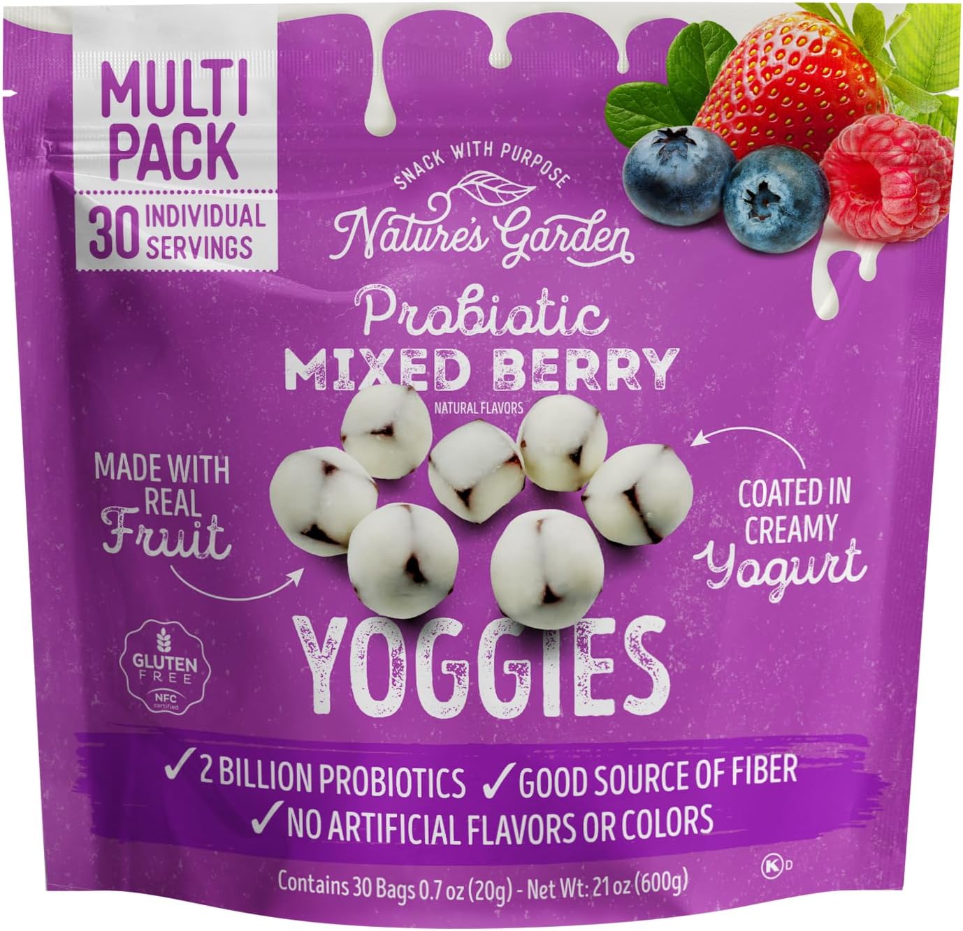 Amazon.com: Nature's Garden Probiotic Mixed Berry Yoggies, 21oz (30 x 0.7oz) - Yogurt Covered ...