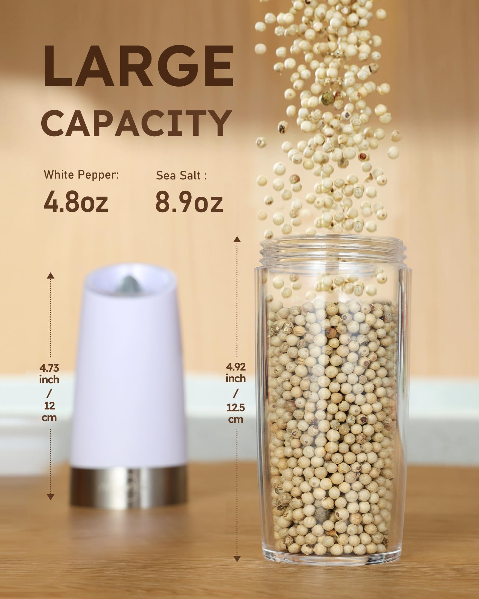 Sangcon Gravity Electric Salt and Pepper Grinder Set Battery Powered ...