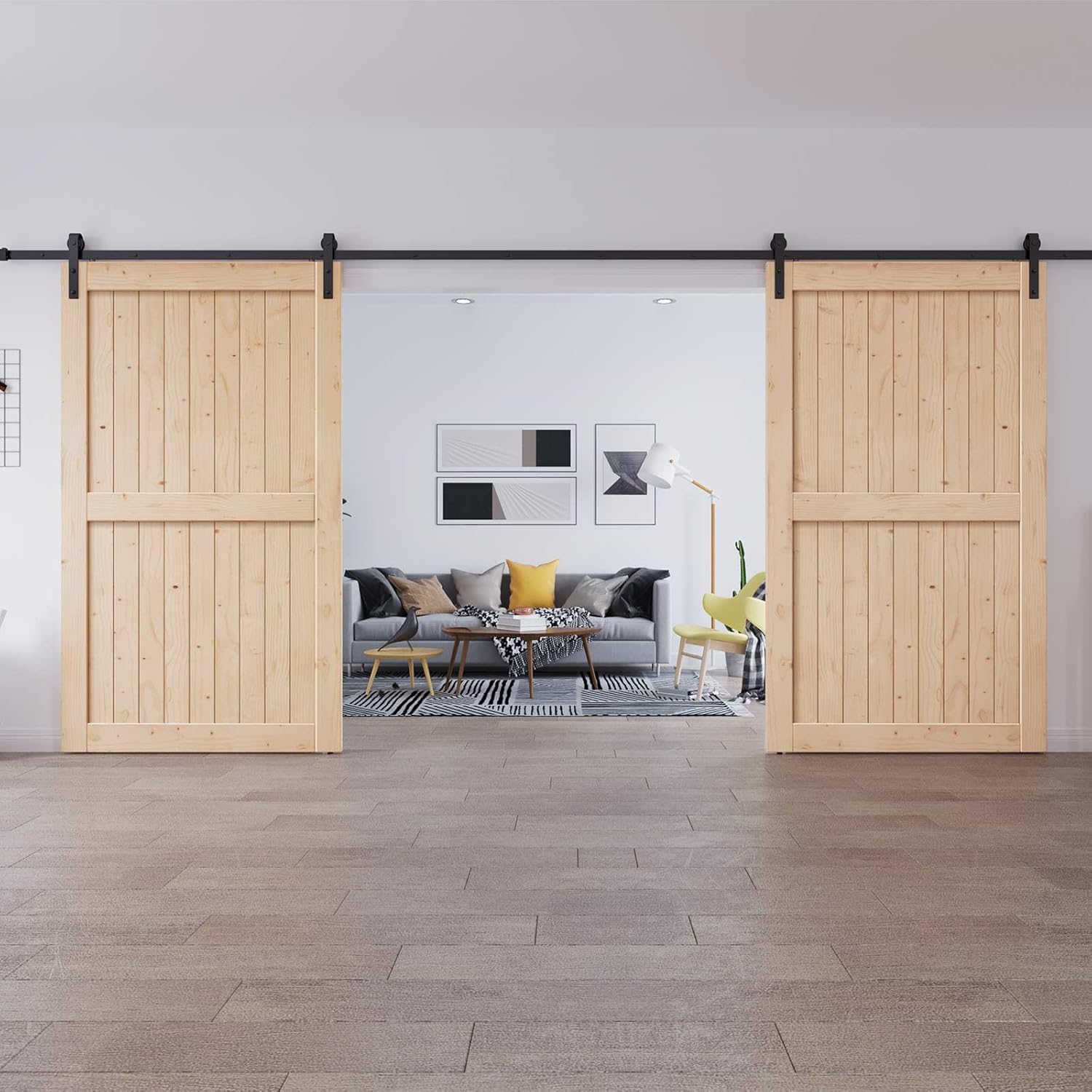 EaseLife 96in x 84in (Double 48in x 84in Door) Barn Door + 16FT Double ...