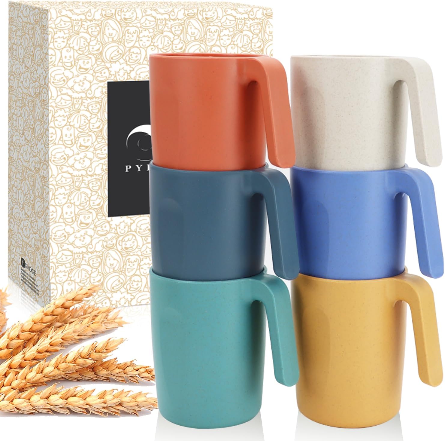 Amazon.com: Okuna Outpost 6 Pack Wheat Straw Mugs with Handles, Lids ...