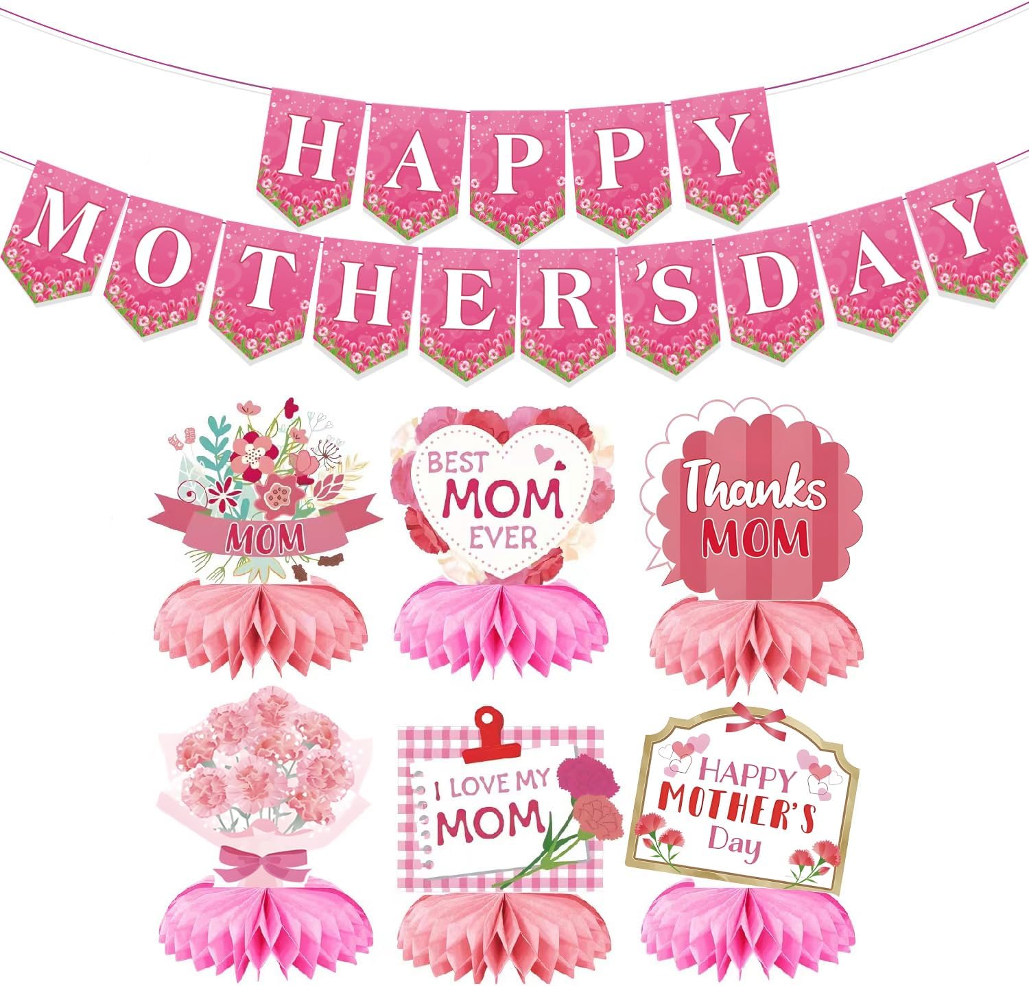 Amazon.com: Happy Mother's Day Decorations Banner and Table Honeycomb ...