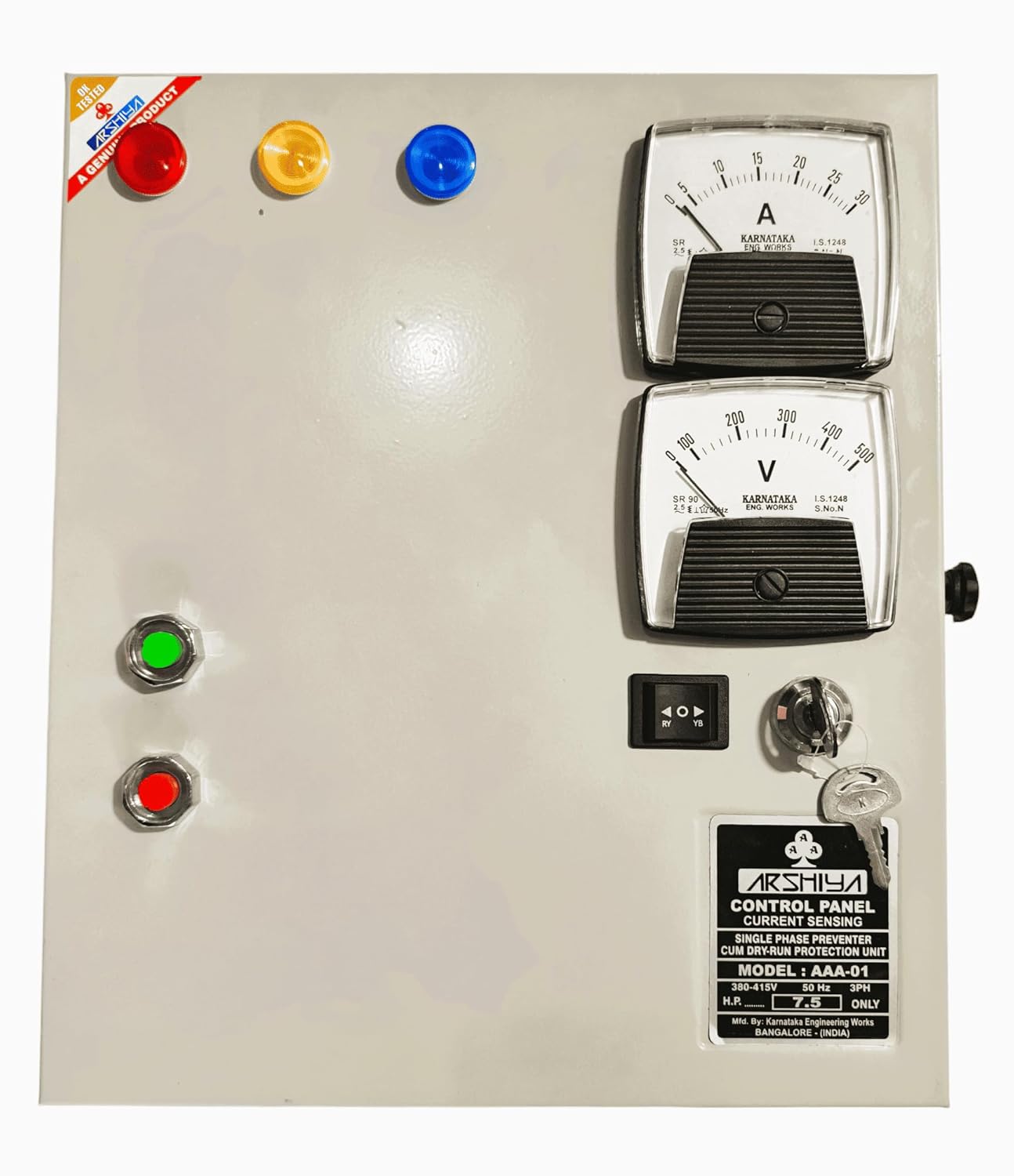 DOL Three Phase Motor Control Panel Starter, Current Sensing Protection ...